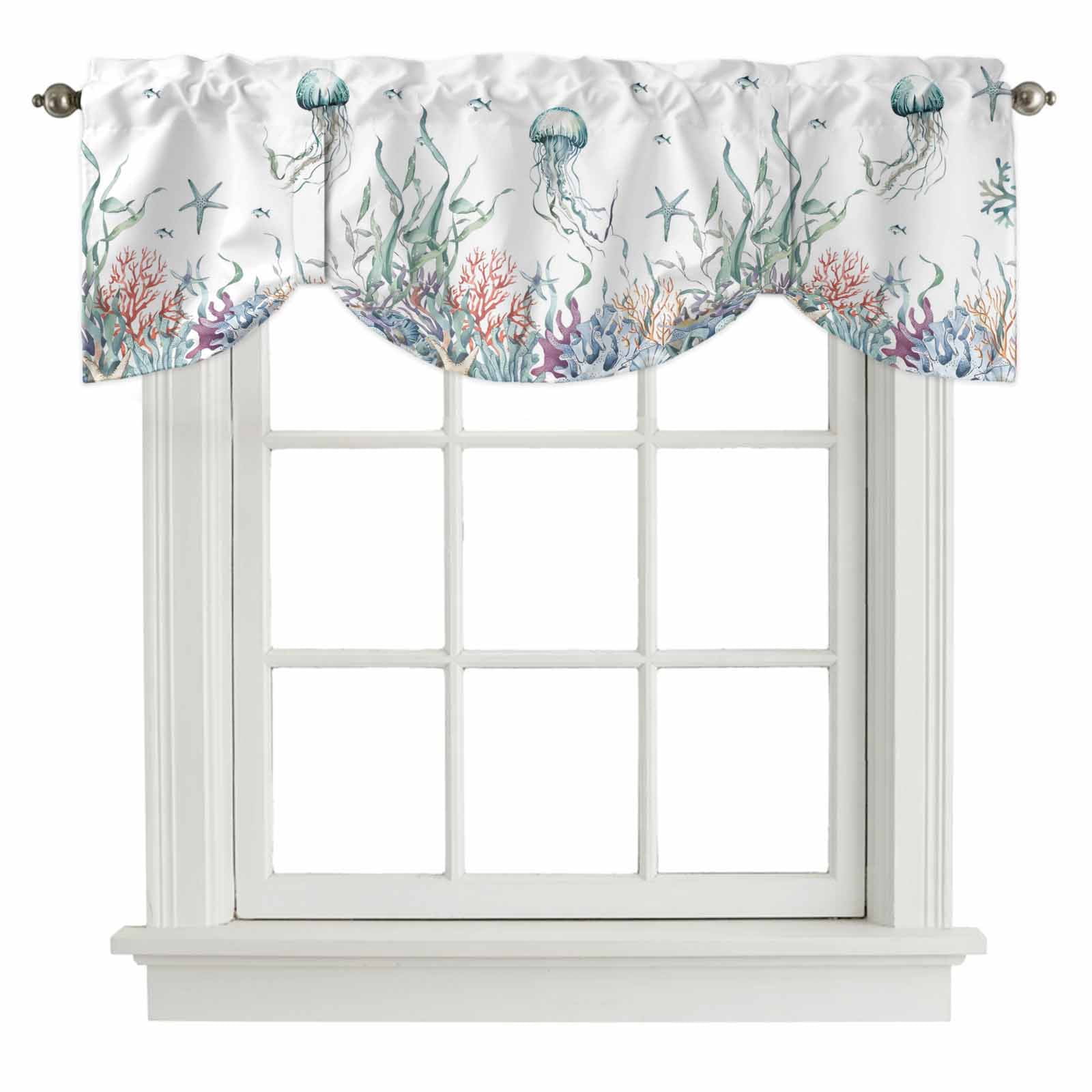 Tie Up Valances for Windows, Coastal Jellyfish Adjustable Valance ...