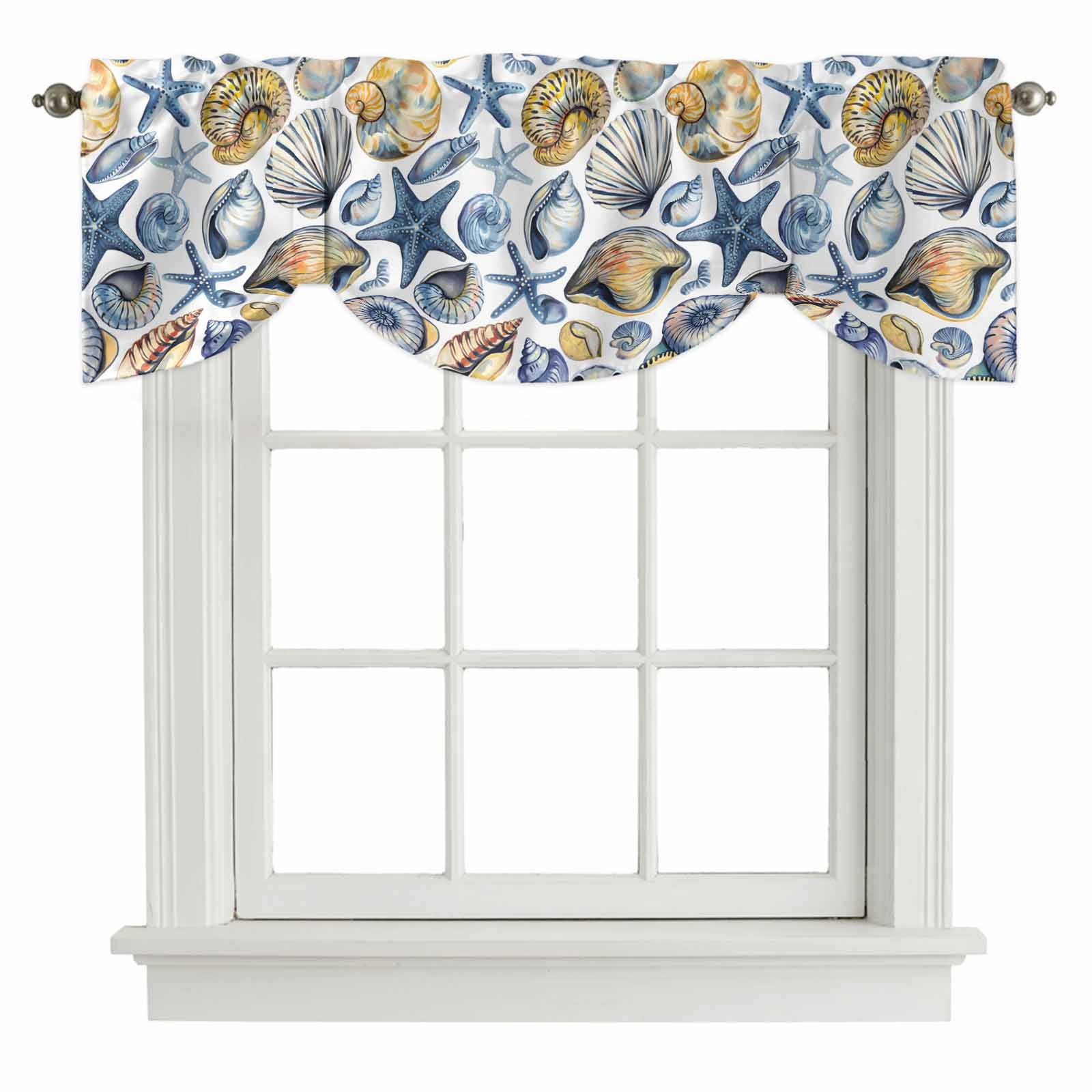 Tie Up Valances for Windows, Coastal Seashells Adjustable Valance ...