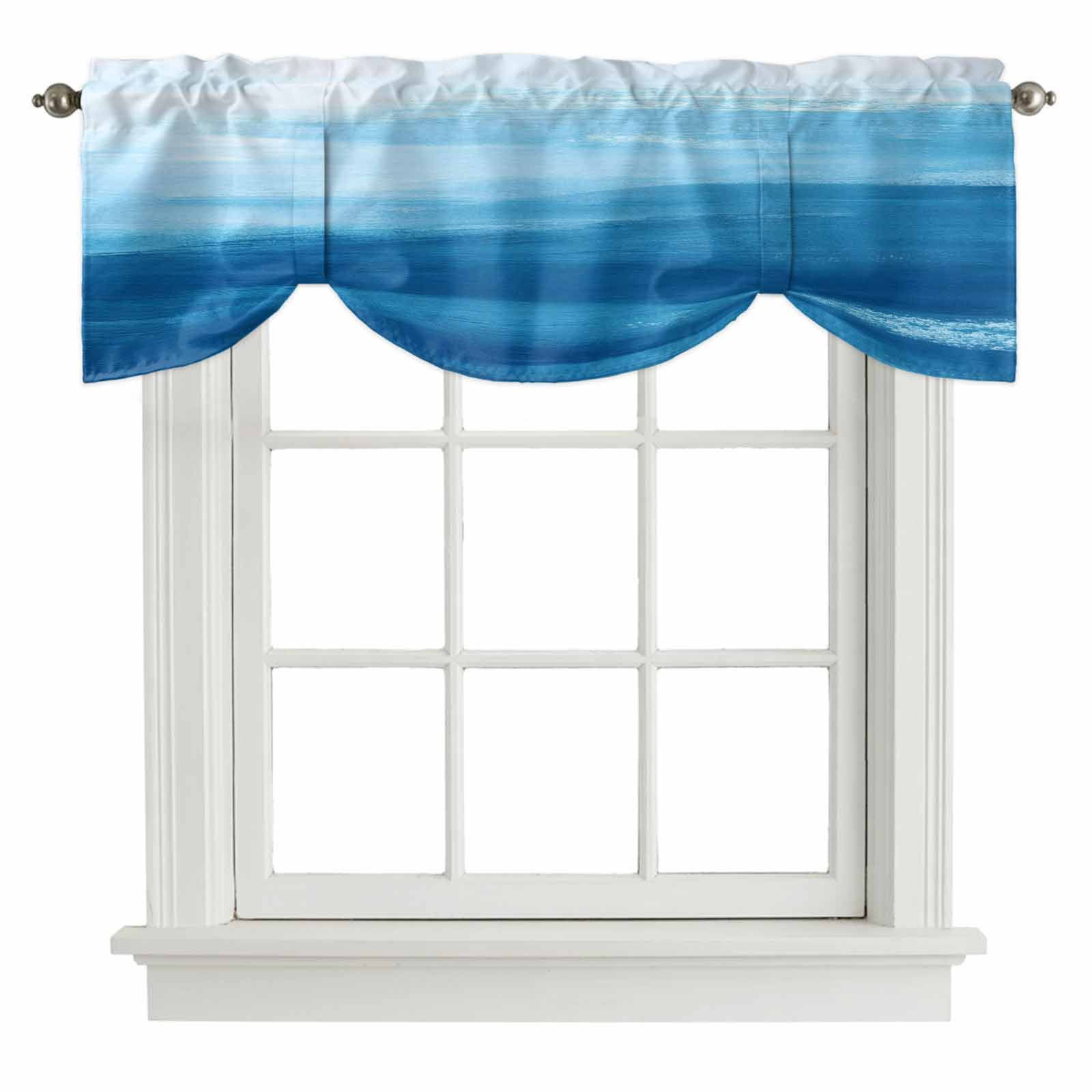 Tie Up Valances for Windows, Coastal Sky Blue Adjustable Valance ...