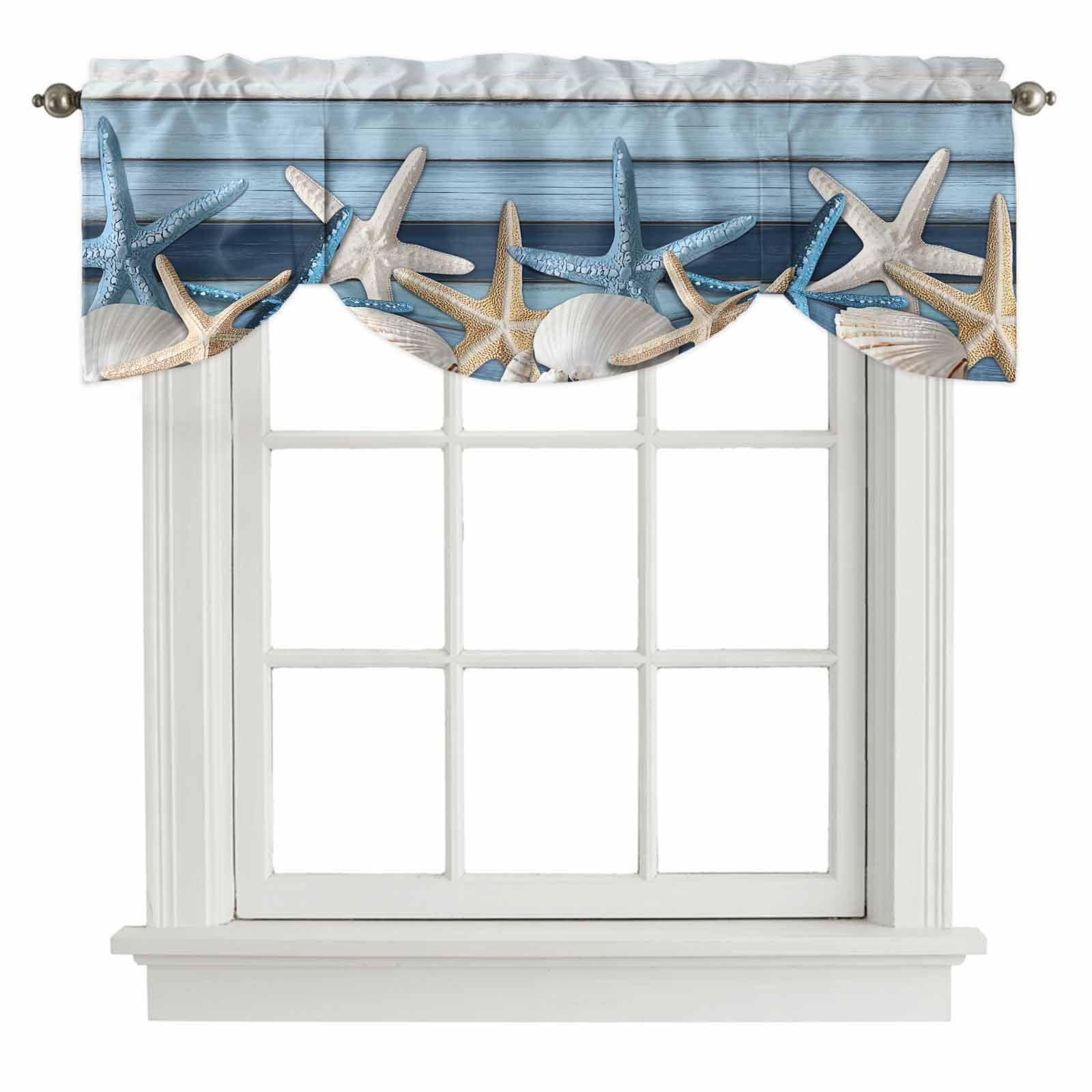 Tie Up Valances for Windows, Coastal Starfish Adjustable Valance ...