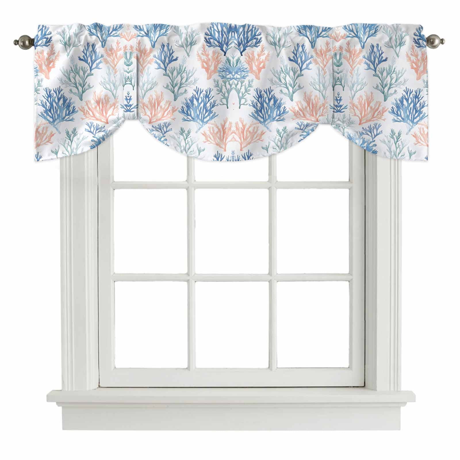 Tie Up Valances for Windows, Colorful Coral Adjustable Valance Curtains ...