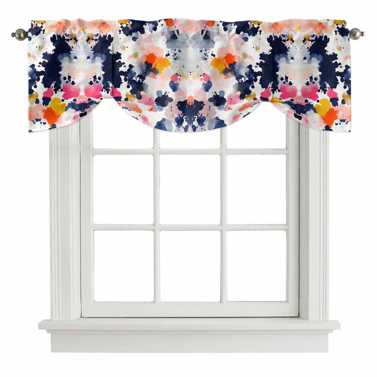 Tie Up Valances for Windows, Colorful Ink Splash Adjustable Valance ...