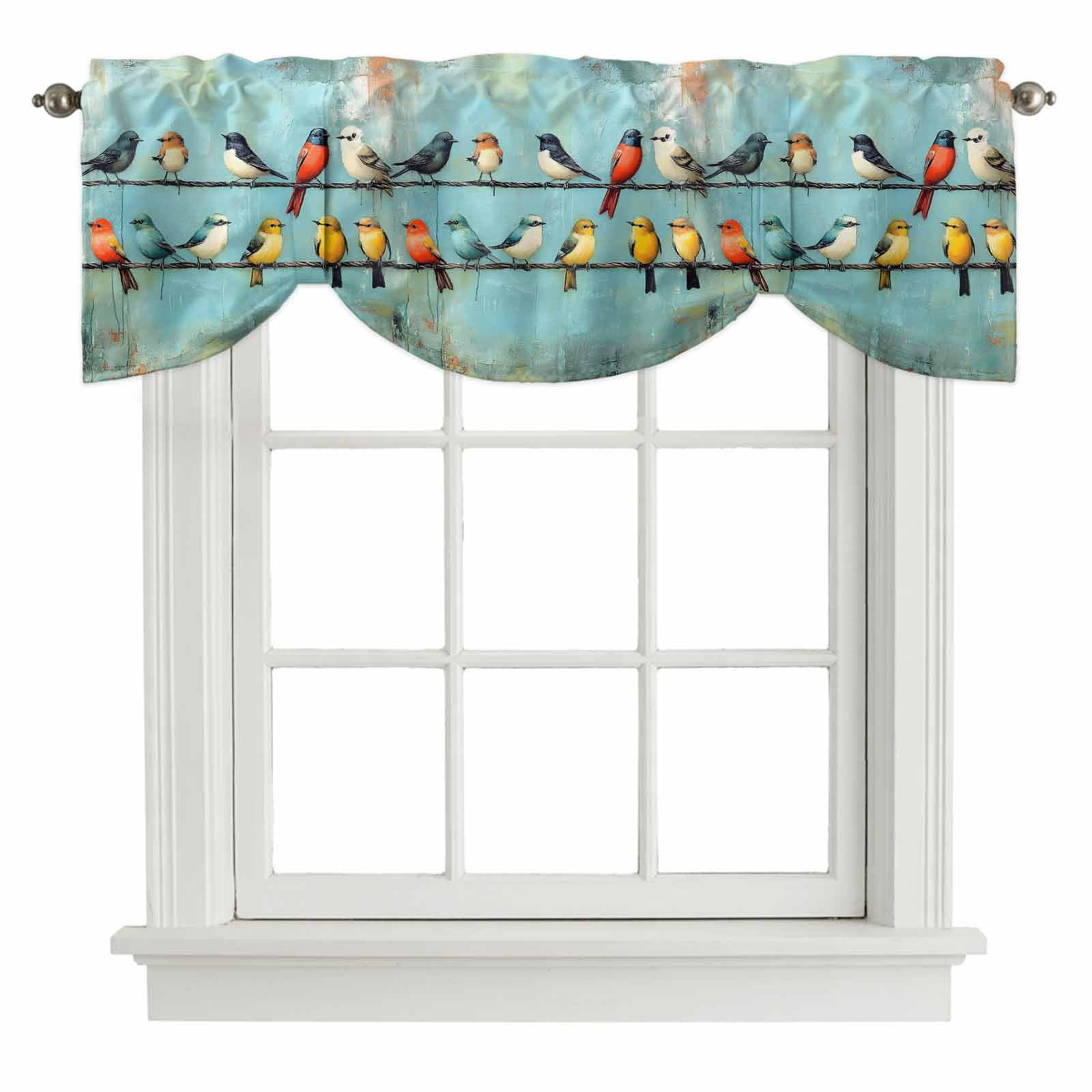 Tie Up Valances for Windows, Colorful Oil Painting Adjustable Valance ...