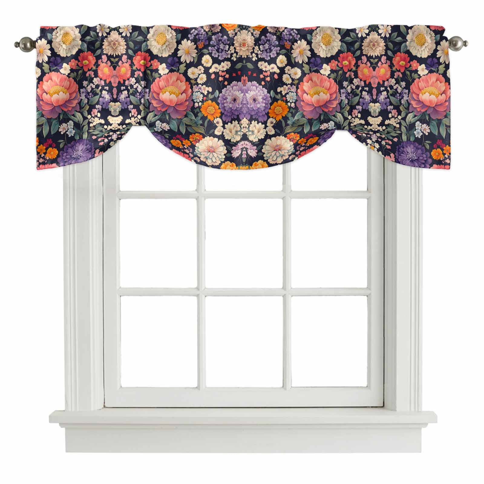 Tie Up Valances for Windows, Colorful Spring Floral Adjustable Valance ...
