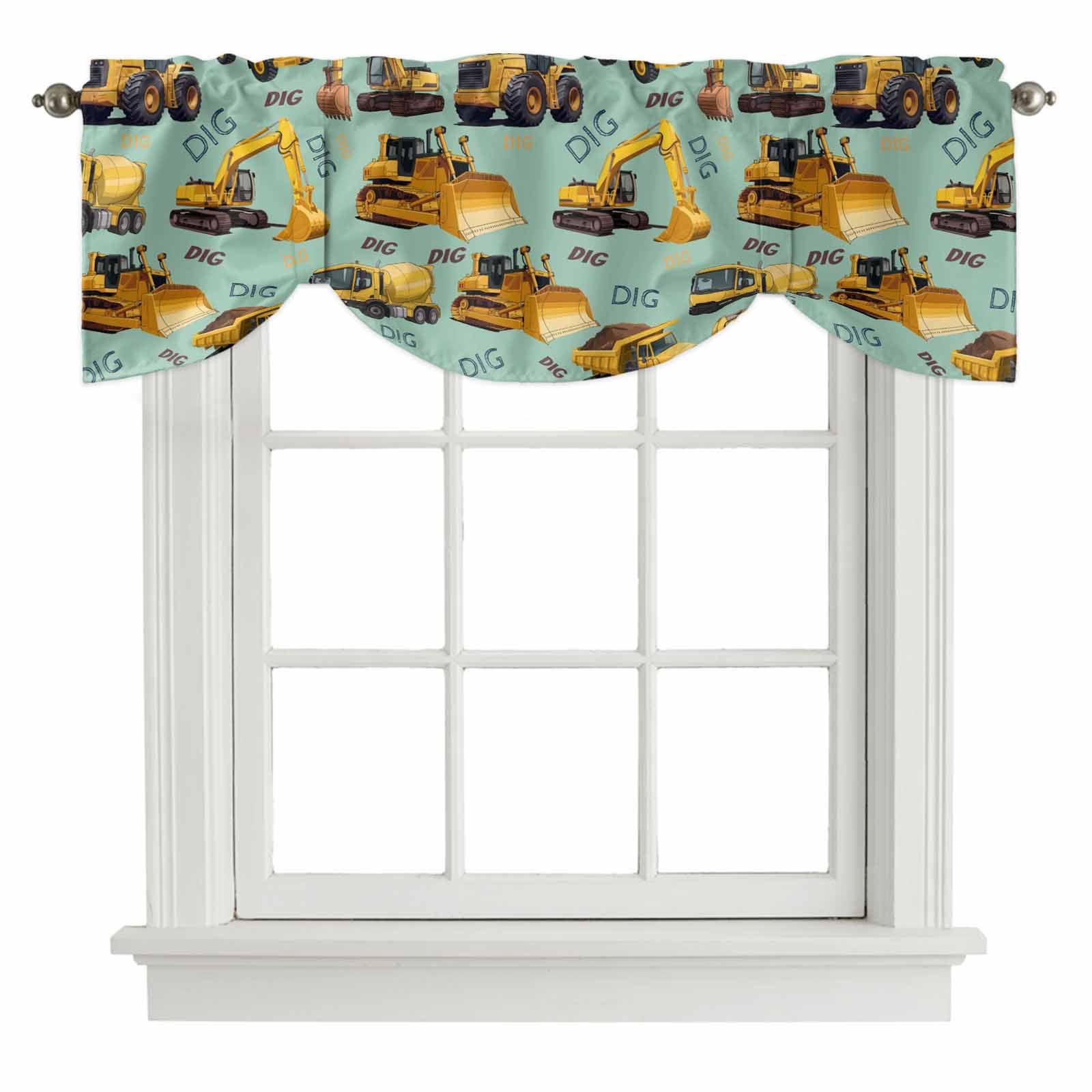 Tie Up Valances for Windows, Construction Truck Adjustable Valance ...