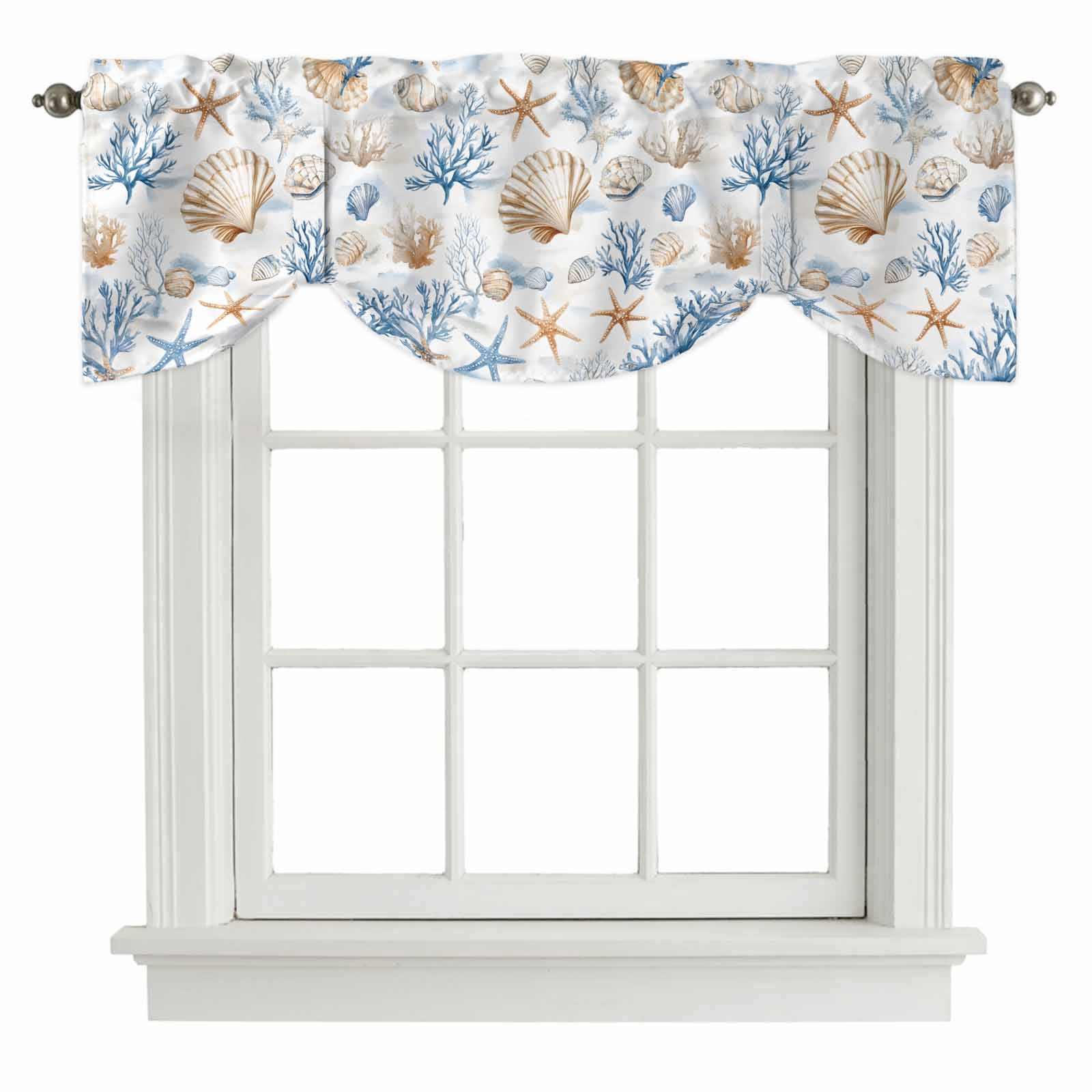 Tie Up Valances for Windows, Coral Starfish Adjustable Valance Curtains ...
