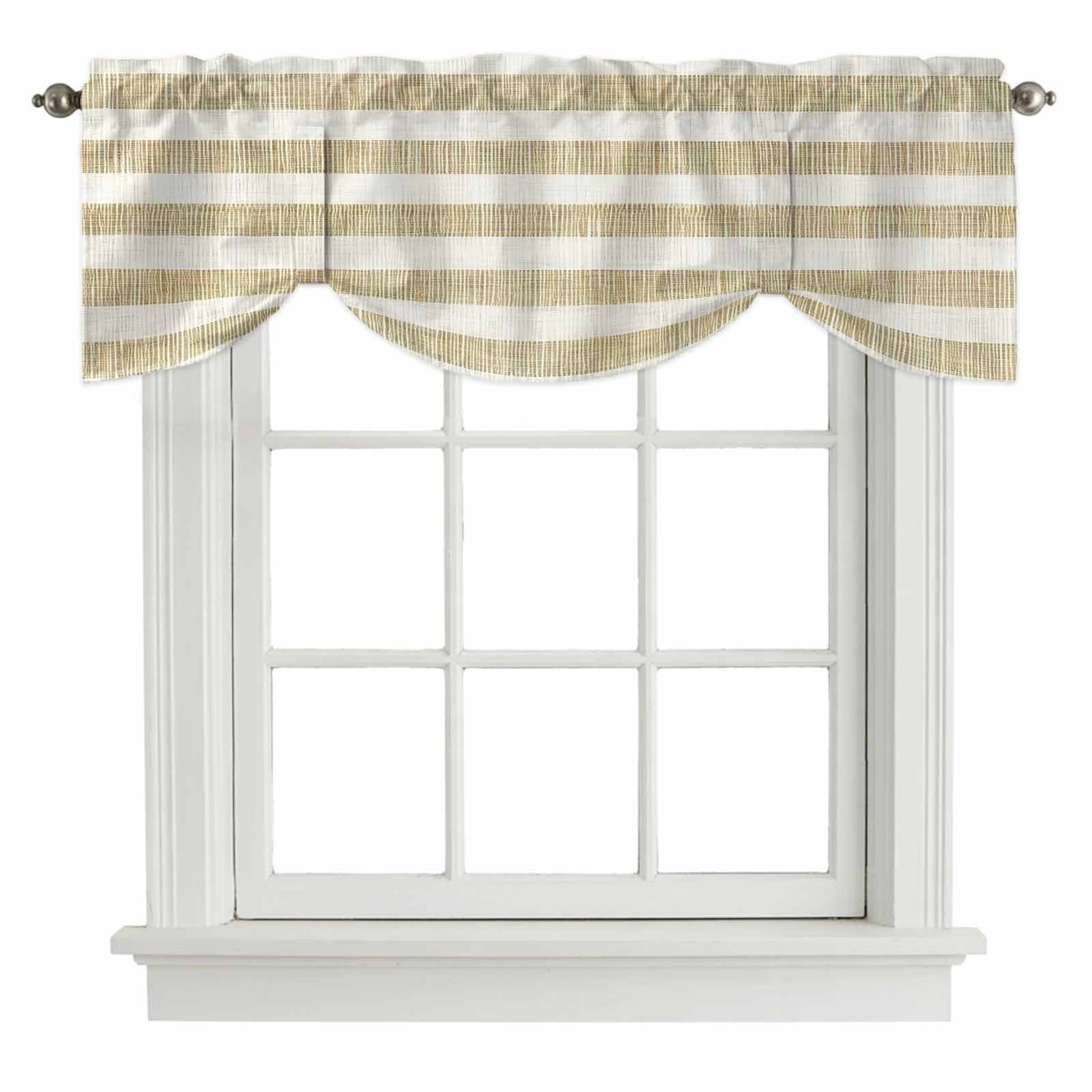 Tie Up Valances for Windows, Cream Striped Adjustable Valance Curtains ...