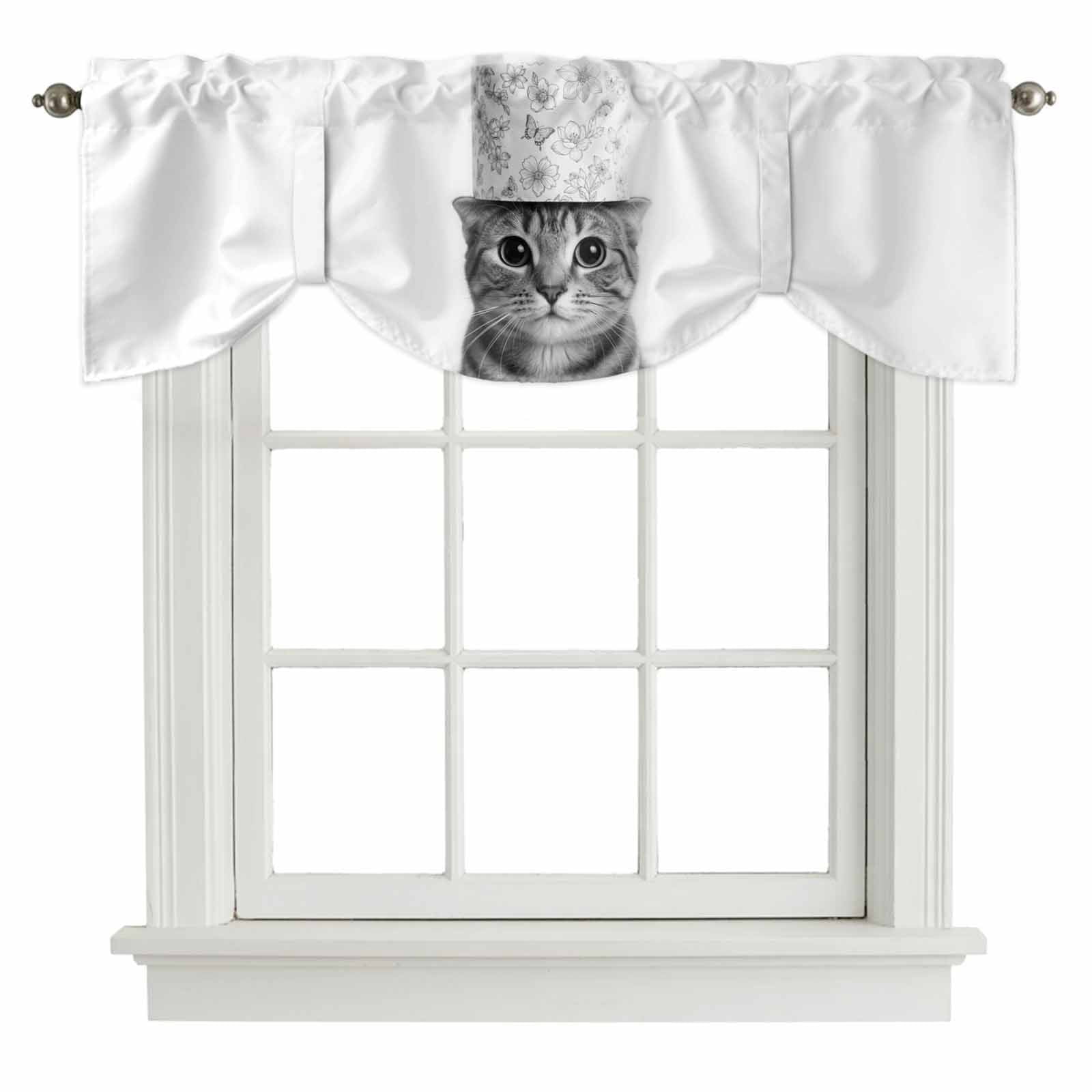 Tie Up Valances for Windows, Cute Cat Adjustable Valance Curtains ...