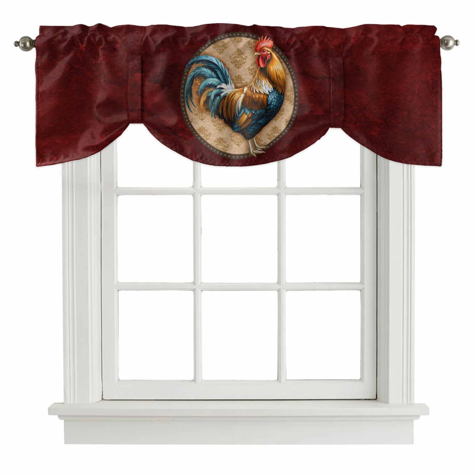 Tie Up Valances for Windows, Farm Rooster Adjustable Valance Curtains ...