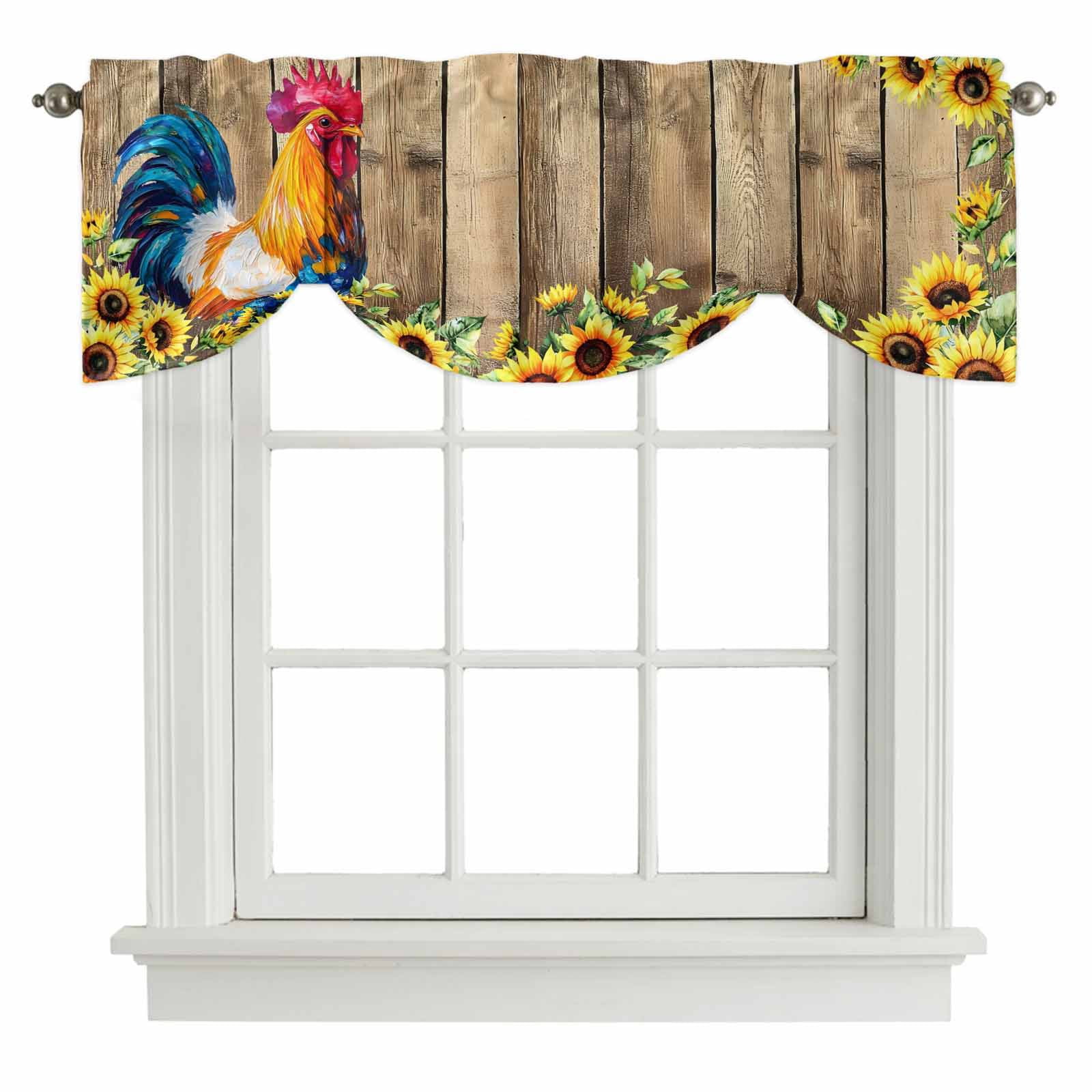 Tie Up Valances for Windows, Farmhouse Rooster Adjustable Valance ...