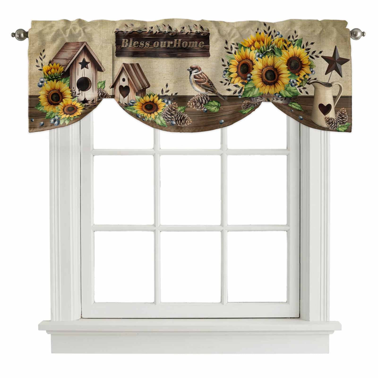 Tie Up Valances for Windows, Farmhouse Sunflowers Adjustable Valance ...