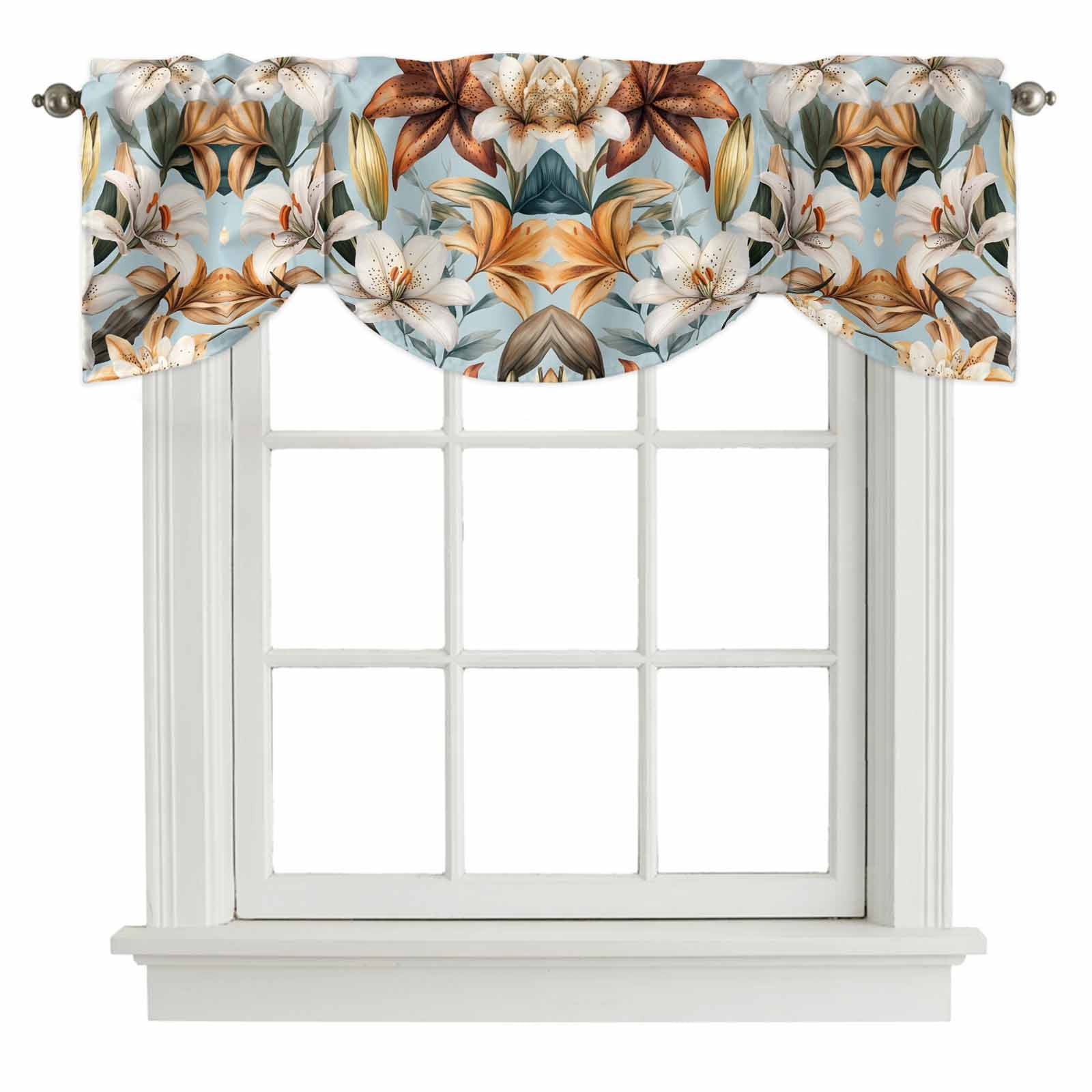 Tie Up Valances for Windows, Flower Floral Adjustable Valance Curtains ...