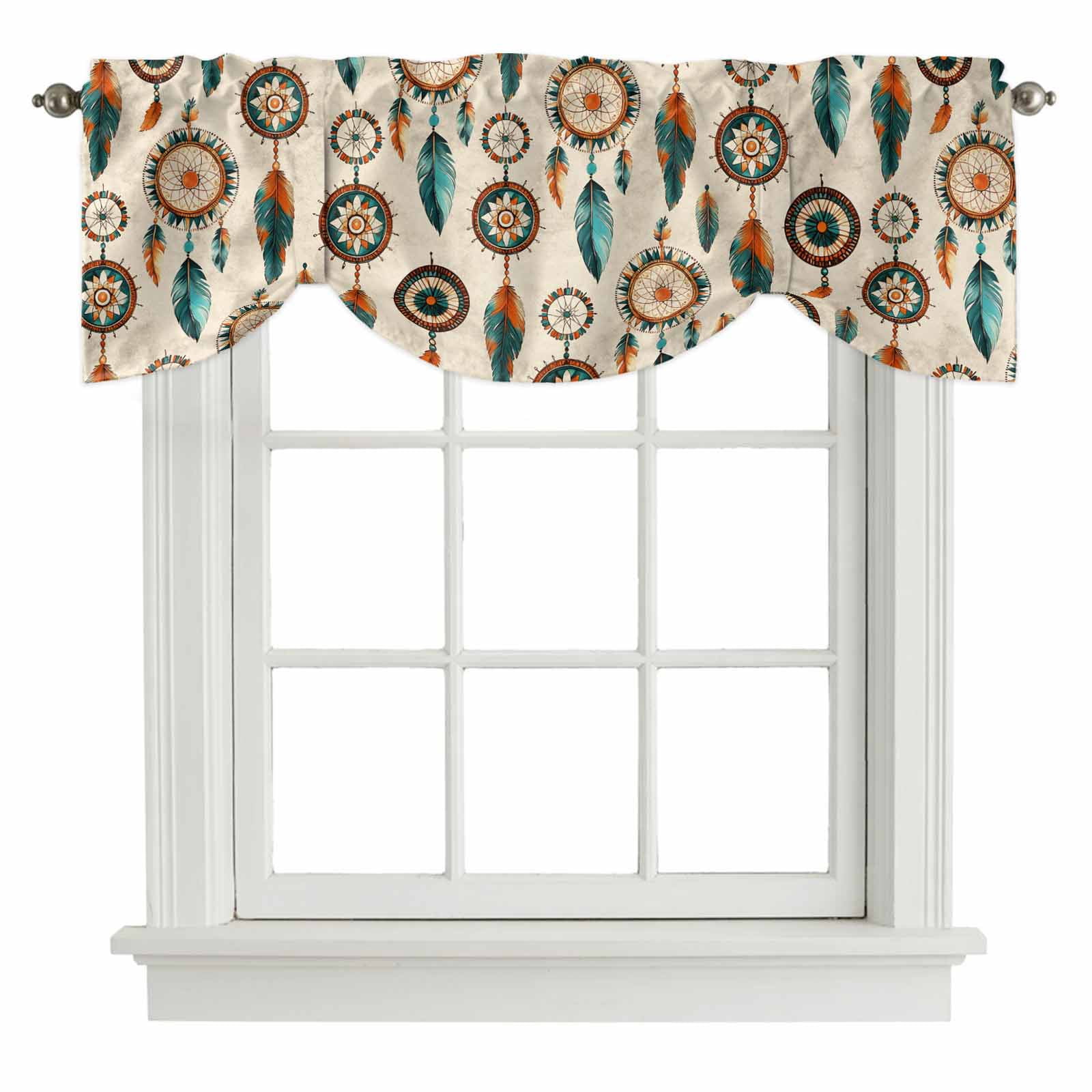 Tie Up Valances for Windows, Geometric Feathers Adjustable Valance ...