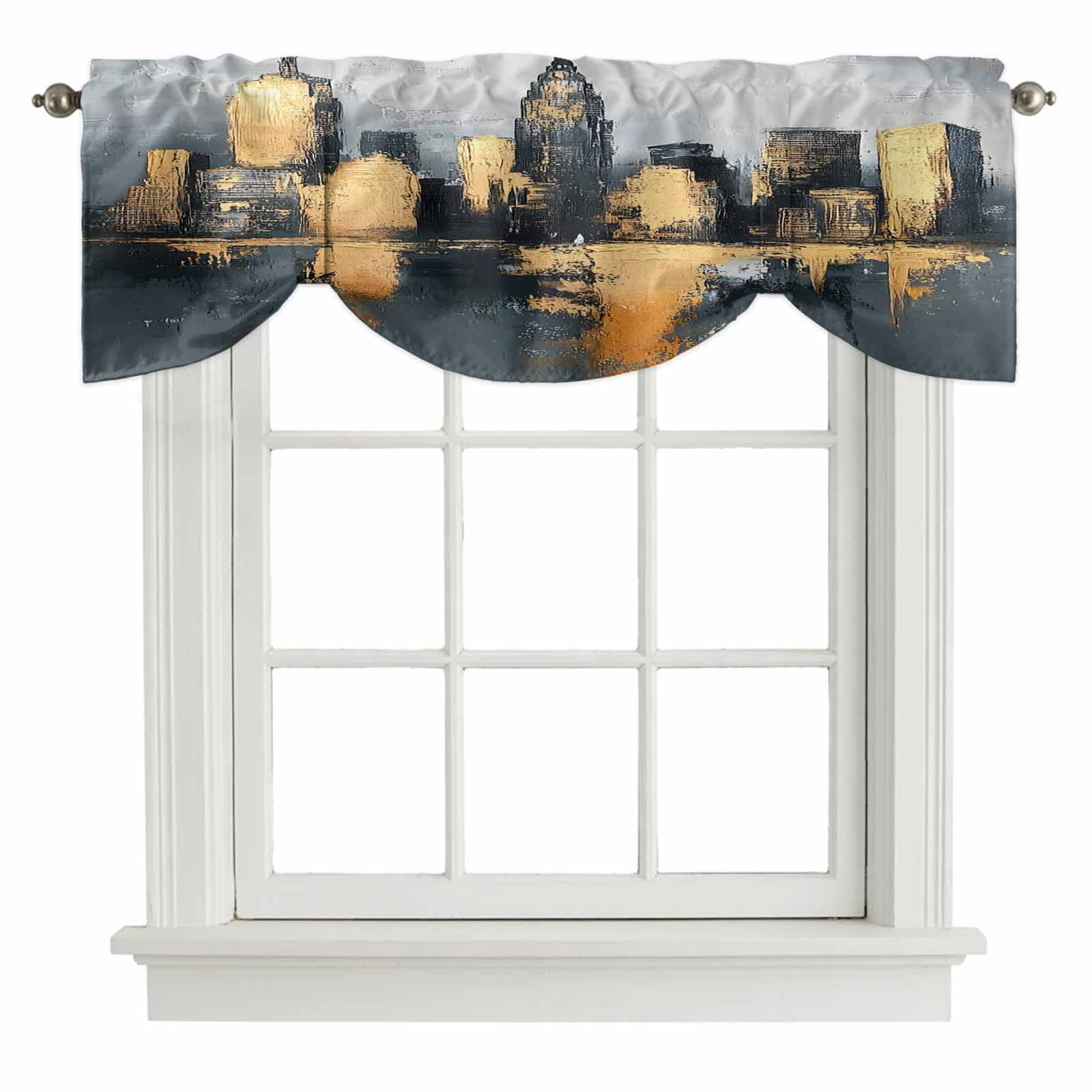 Tie Up Valances for Windows, Gold Black Building Adjustable Valance ...