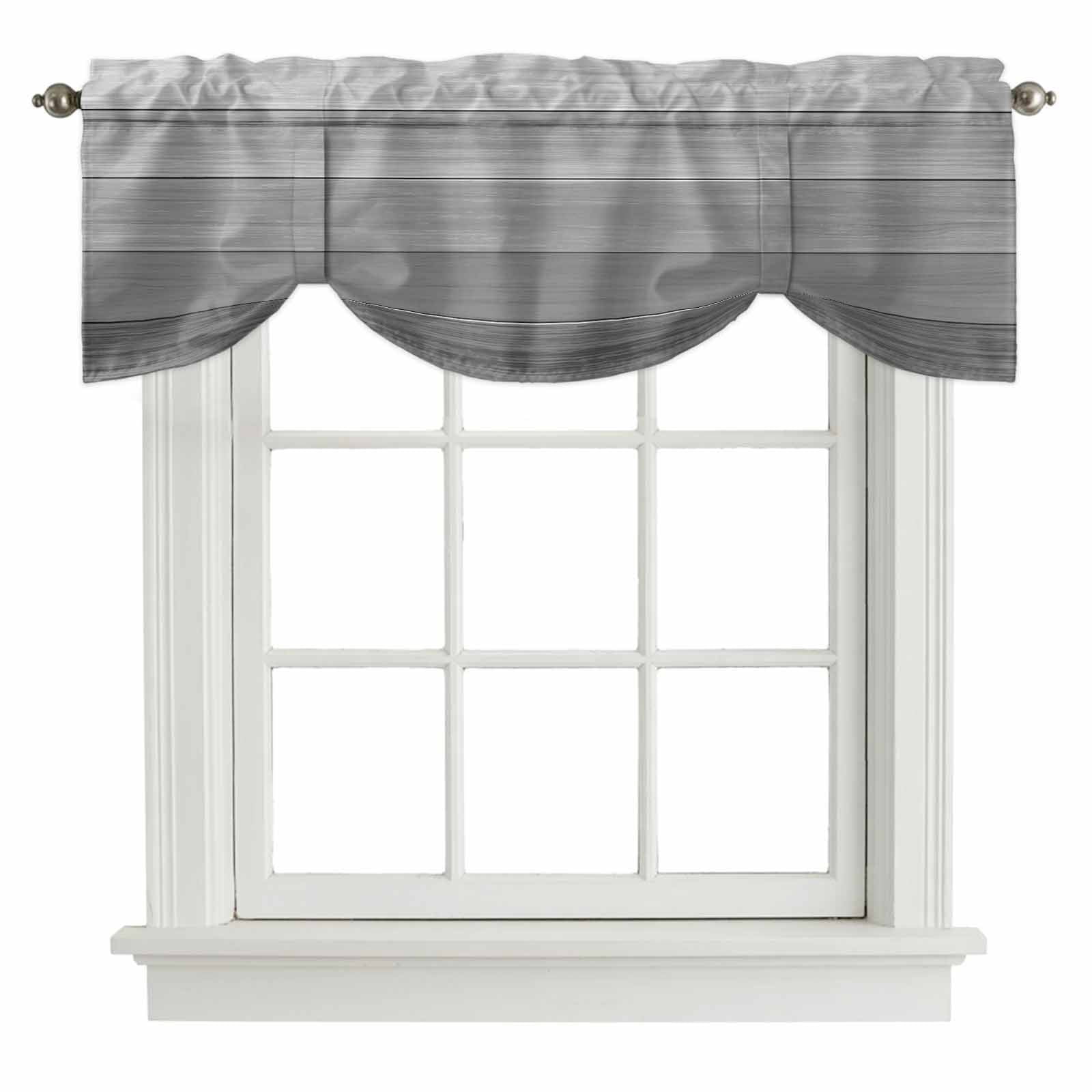 Tie Up Valances for Windows, Grey Ombre Wooden Adjustable Valance ...