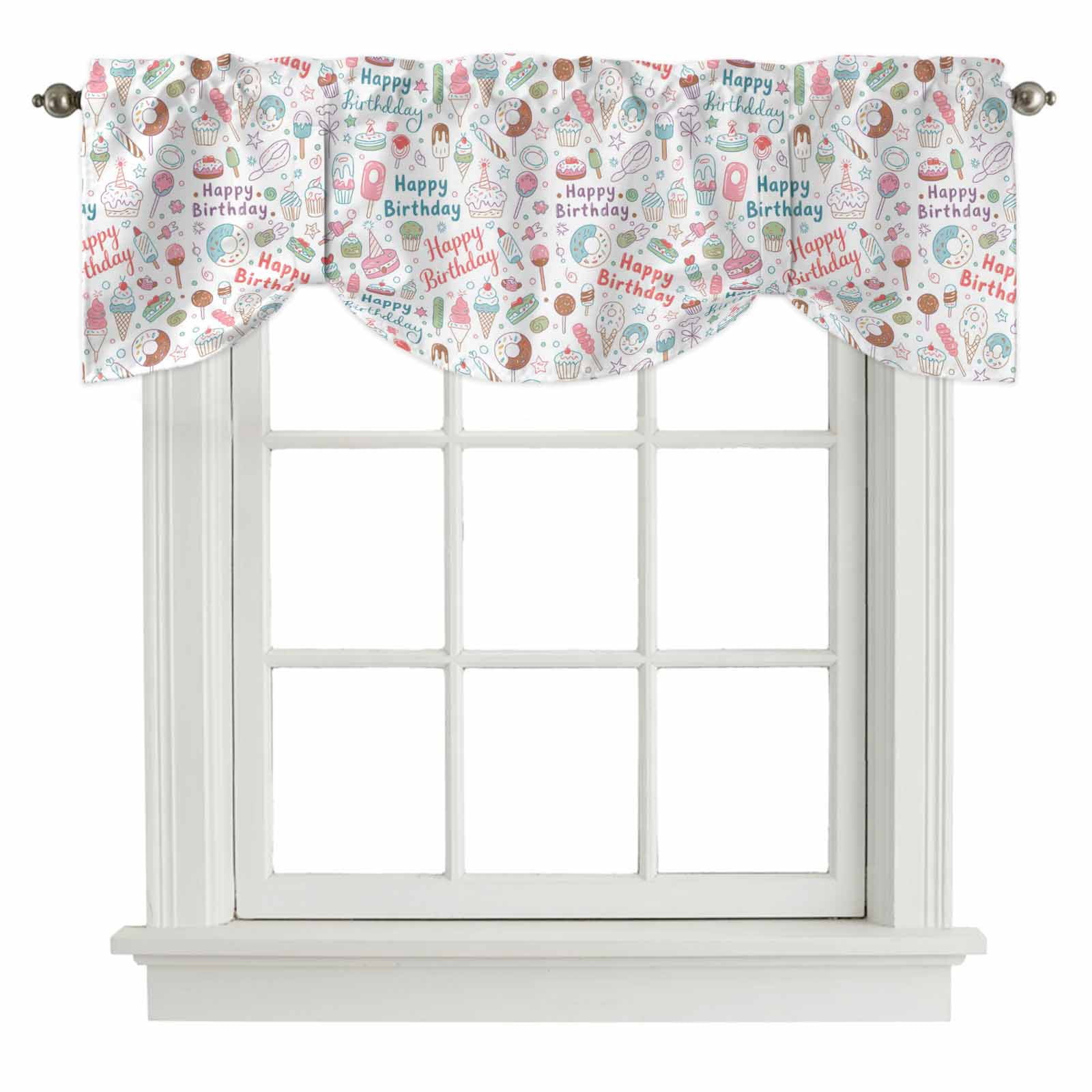Tie Up Valances for Windows, Ice Cream Happy Birthday Adjustable ...