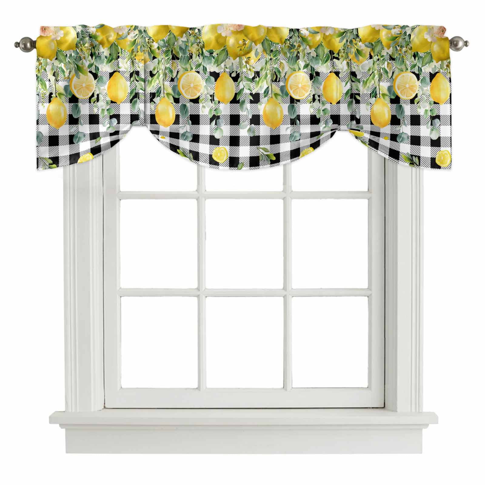 Tie Up Valances for Windows, Lemon Check Adjustable Valance Curtains ...