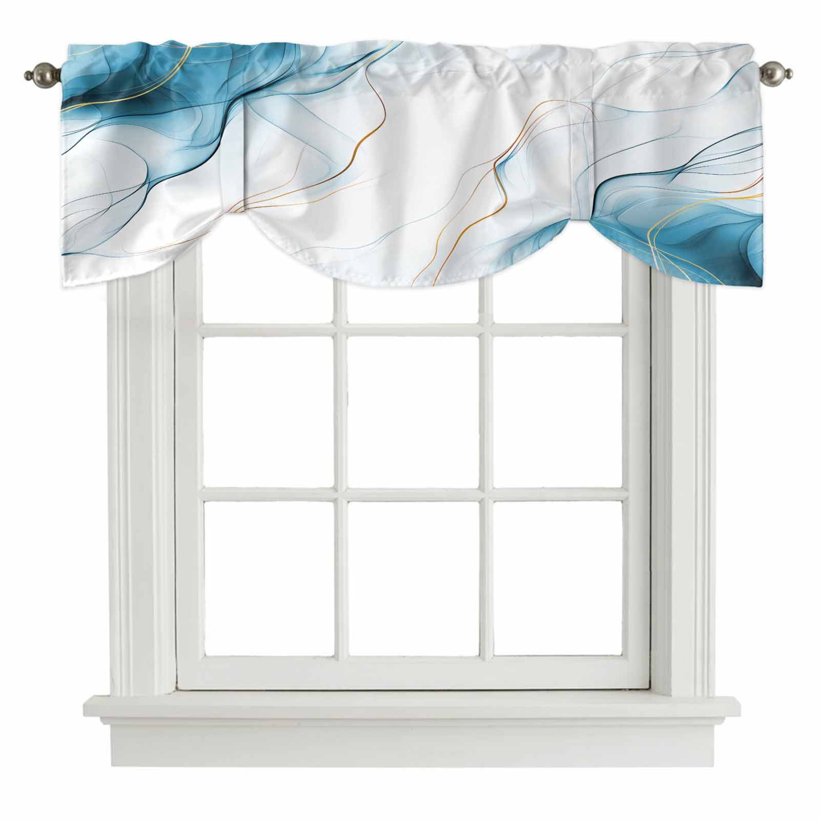 Tie Up Valances for Windows, Marble Blue Adjustable Valance Curtains ...