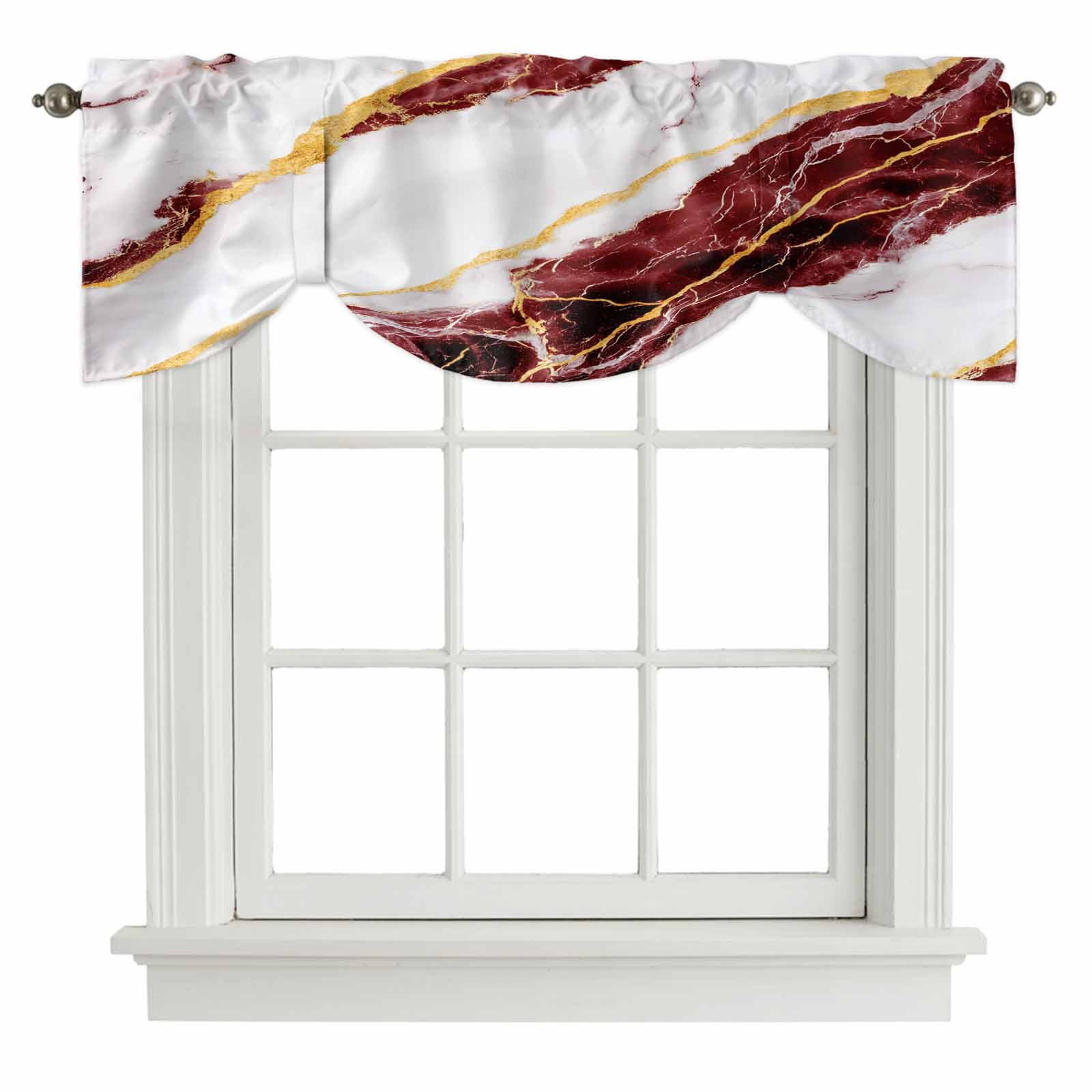Tie Up Valances for Windows, Marble Red Adjustable Valance Curtains ...
