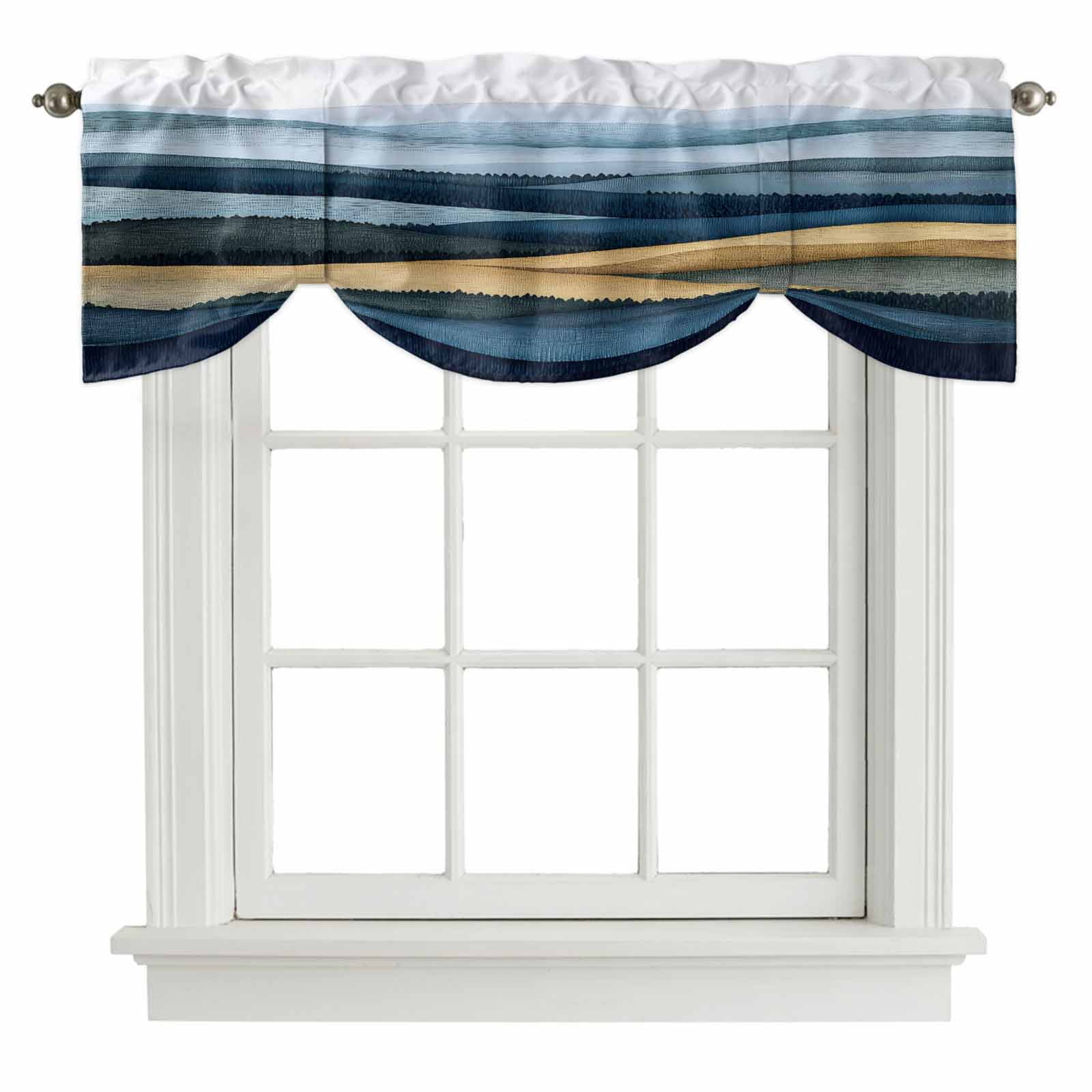 Tie Up Valances for Windows, Mountains Blue Gold Adjustable Valance ...
