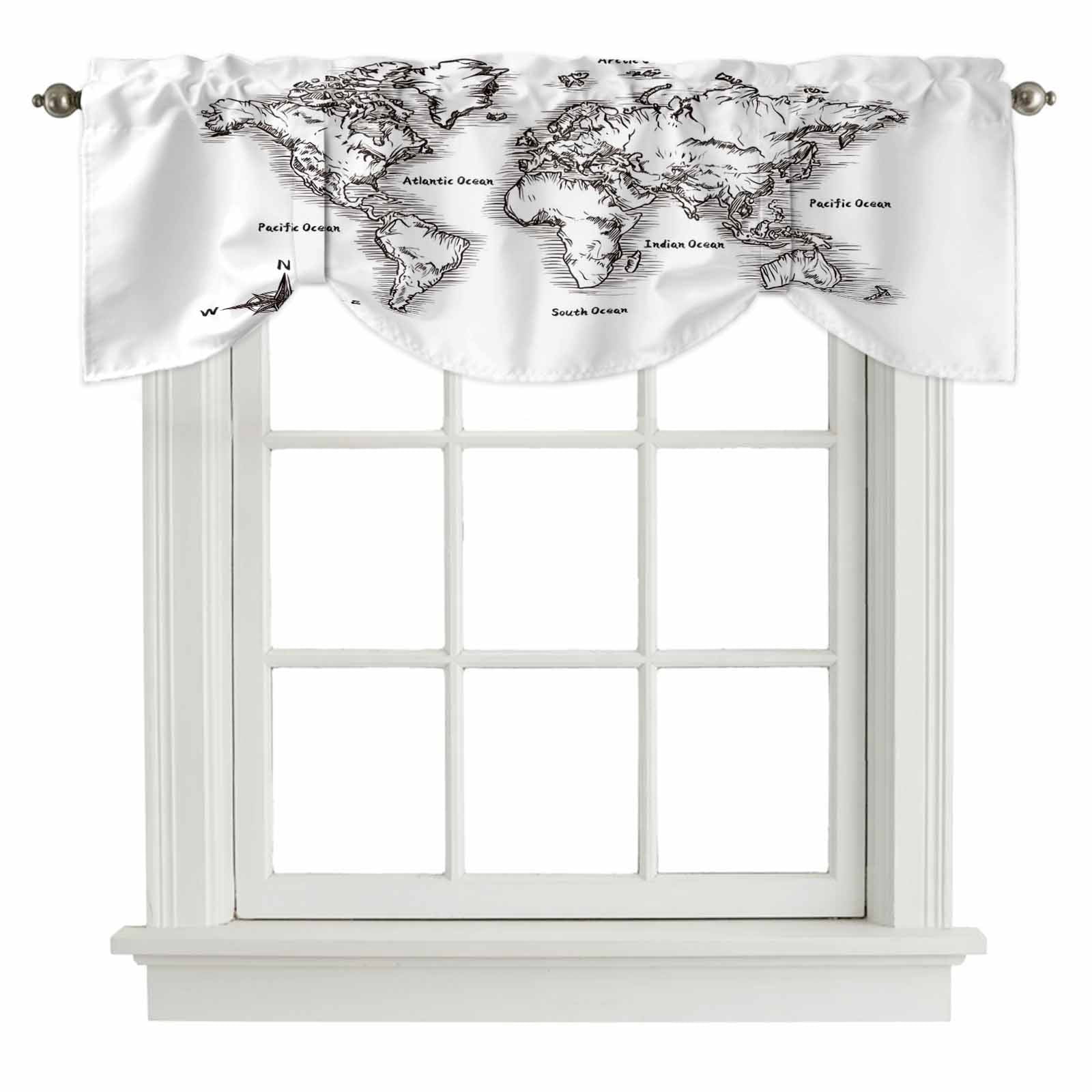 Tie Up Valances for Windows, Nautical Map Adjustable Valance Curtains ...