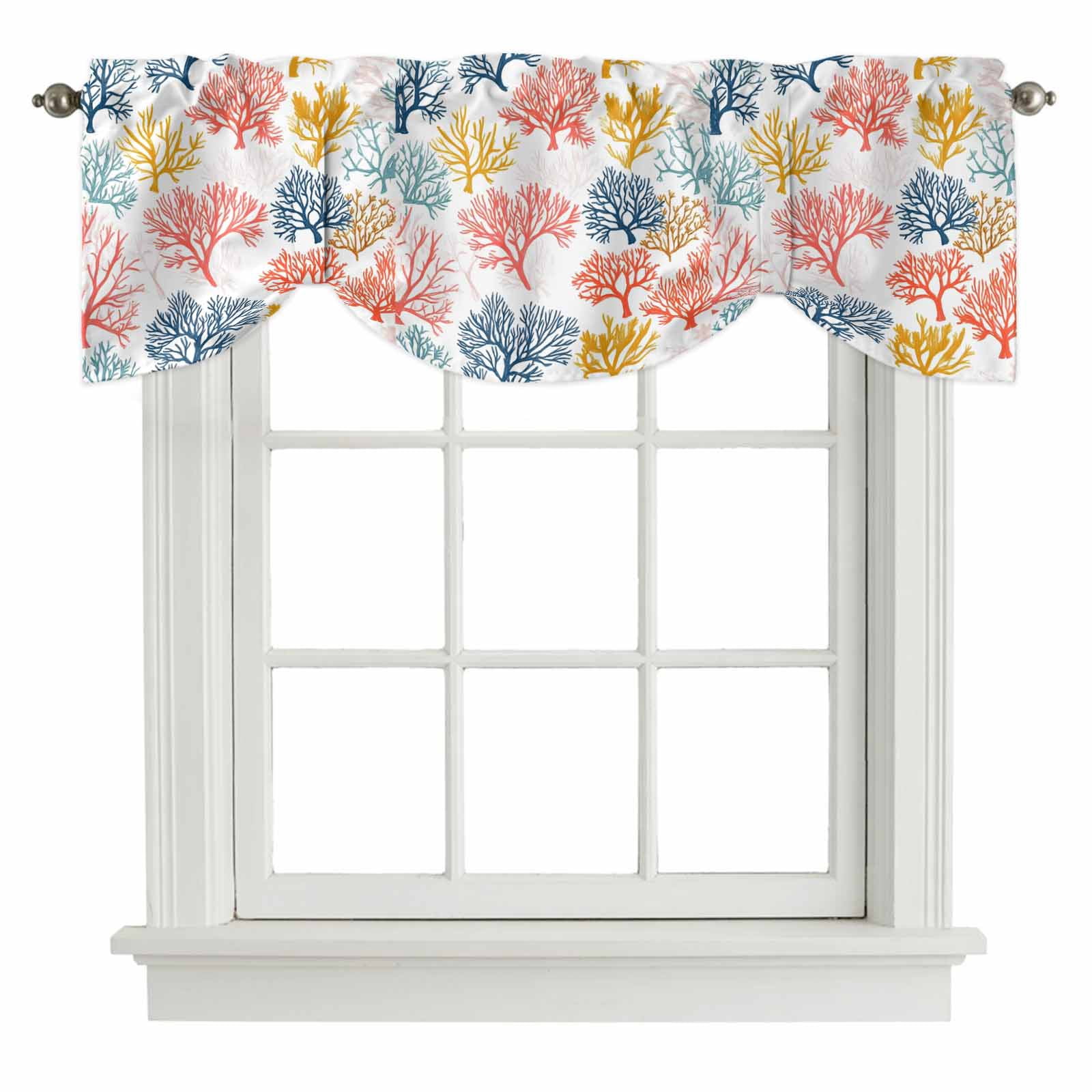 Tie Up Valances for Windows, Ocean Coral Adjustable Valance Curtains ...