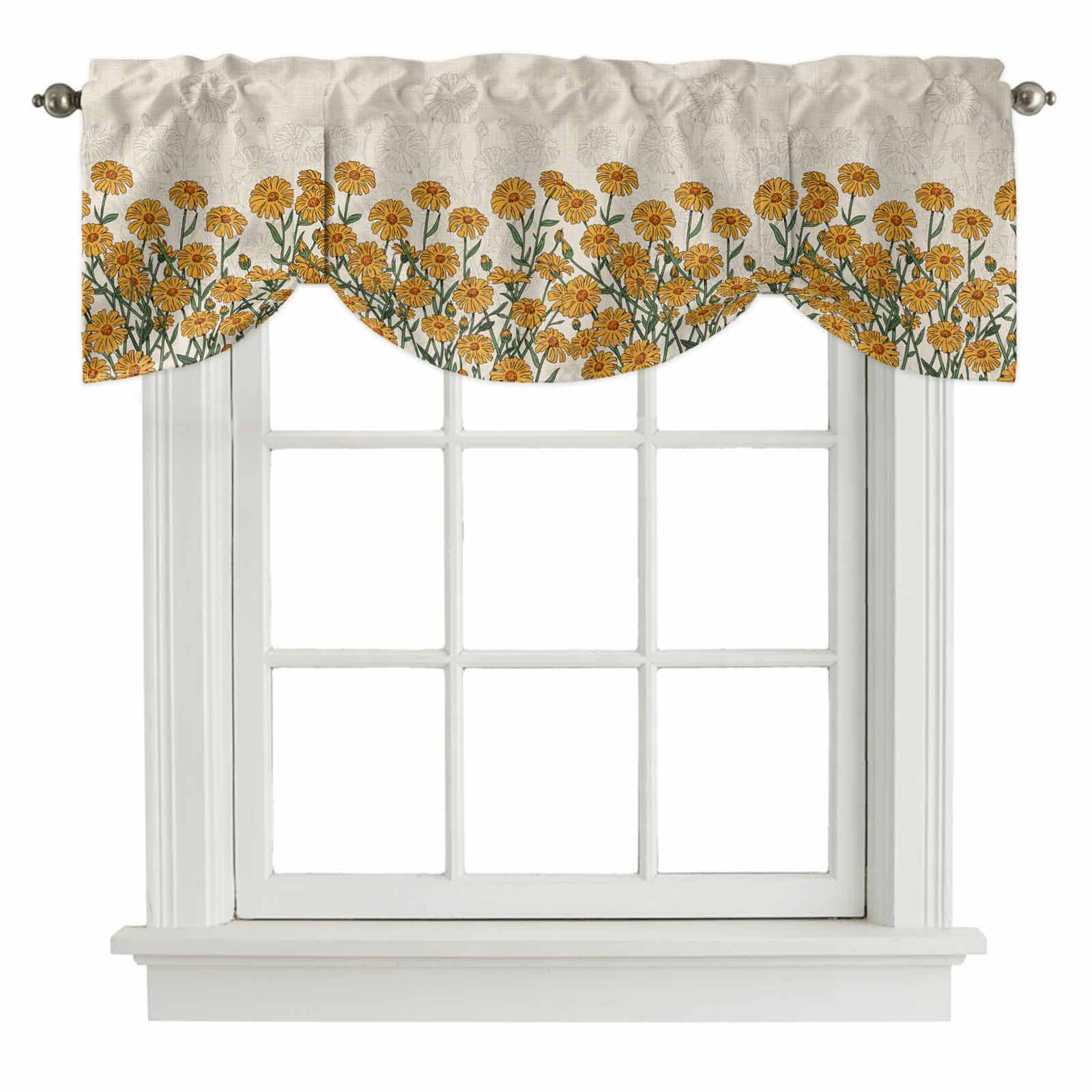Tie Up Valances for Windows, Orange Flower Adjustable Valance Curtains ...