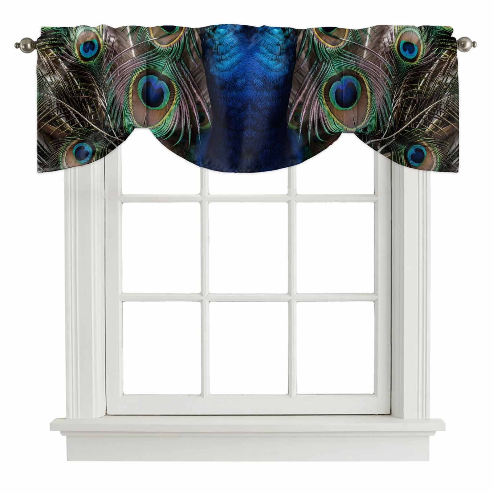 Tie Up Valances for Windows, Peacock Feather Adjustable Valance ...