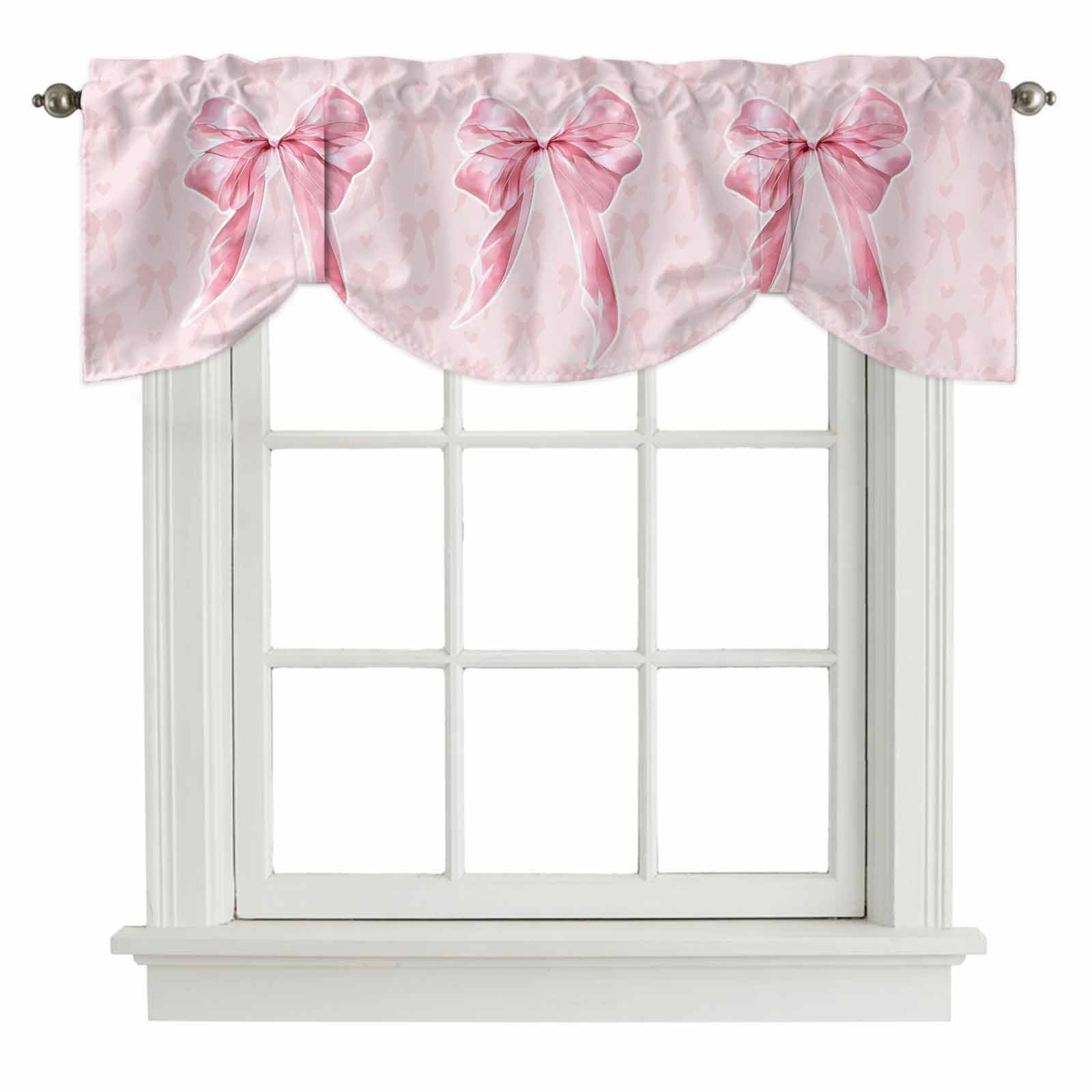 Tie Up Valances for Windows, Pink Bow Adjustable Valance Curtains ...