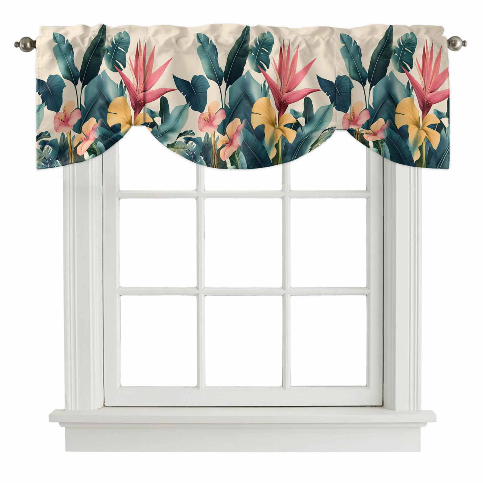 Tie Up Valances for Windows, Pink Yellow Flowers Adjustable Valance ...