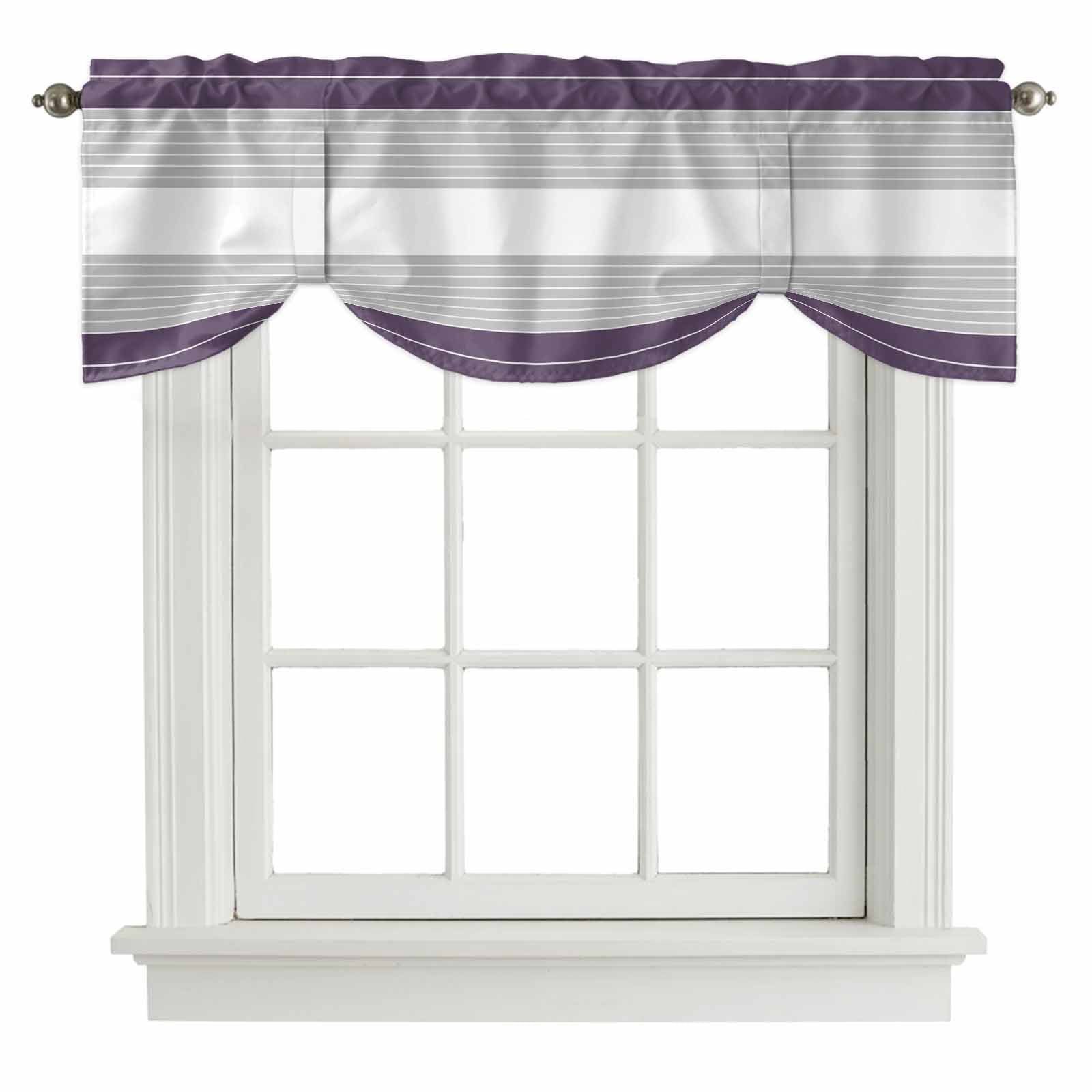Tie Up Valances for Windows, Purple Grey Stripe Adjustable Valance ...