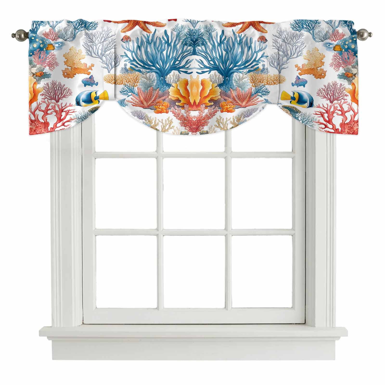 Tie Up Valances for Windows, Red Blue Coastal Adjustable Valance ...