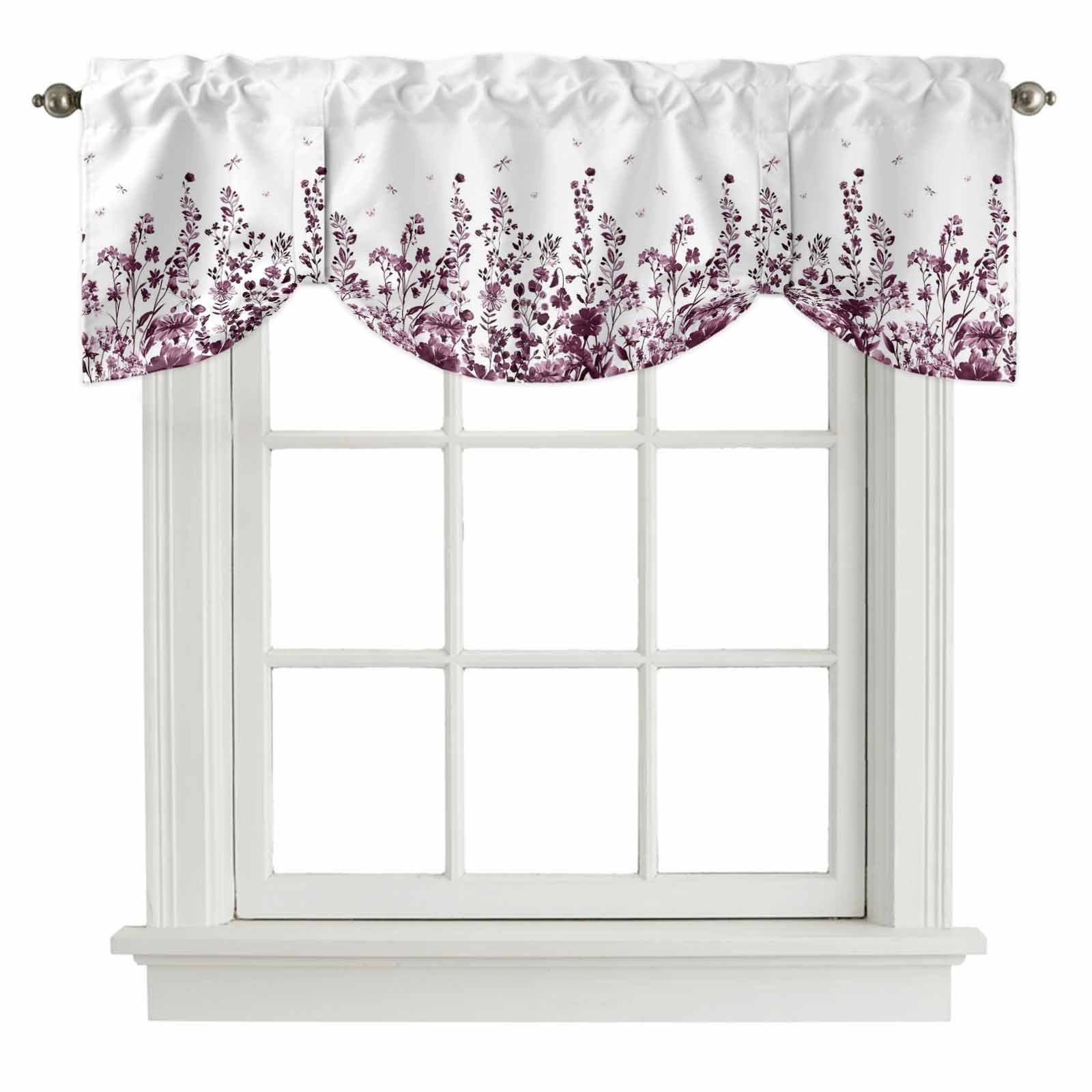 Tie Up Valances for Windows, Red Botanical Adjustable Valance Curtains ...