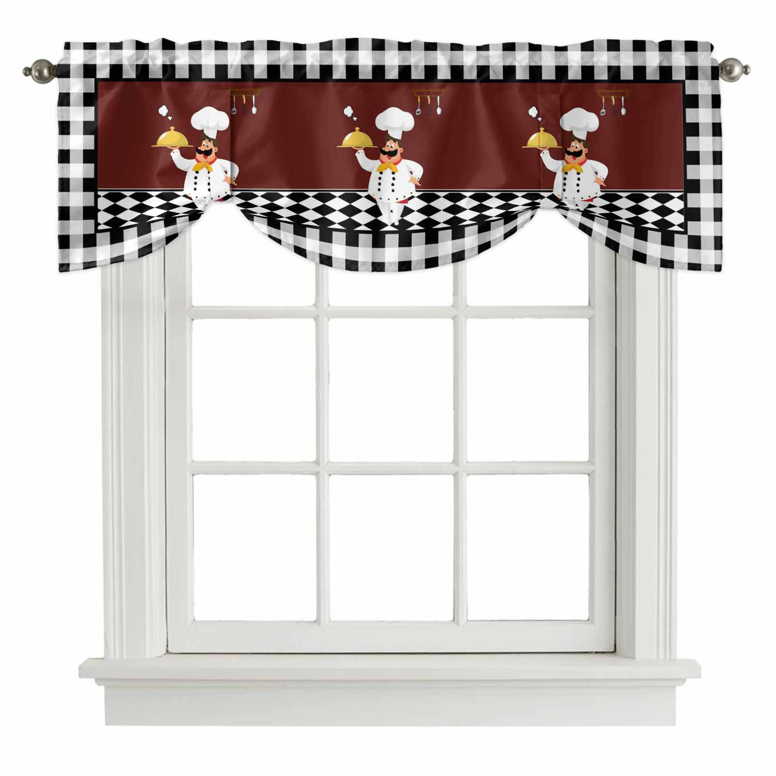 Tie Up Valances for Windows, Red Kitchen Chef Adjustable Valance ...