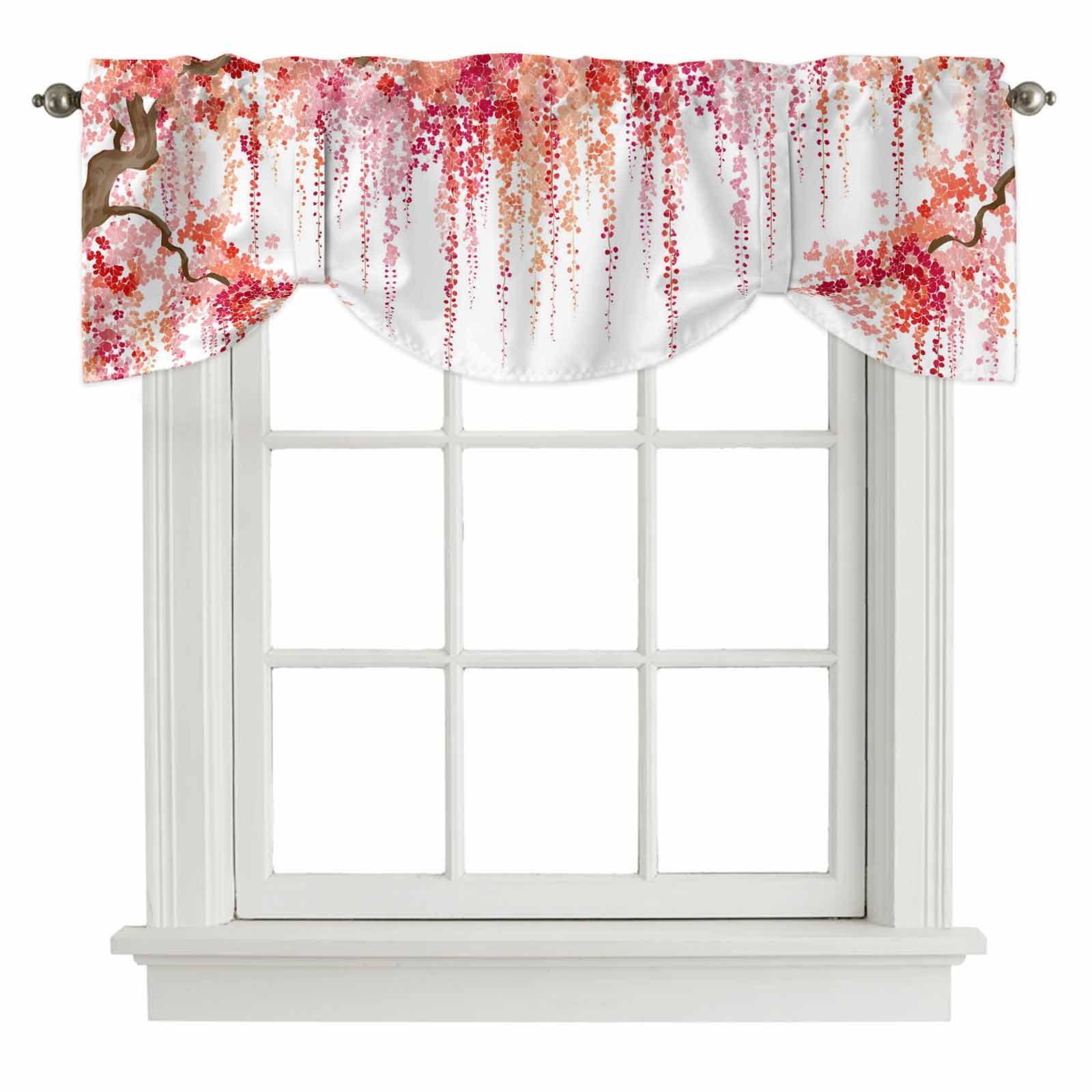 Tie Up Valances for Windows, Red Orange Cherry Blossoms Adjustable ...