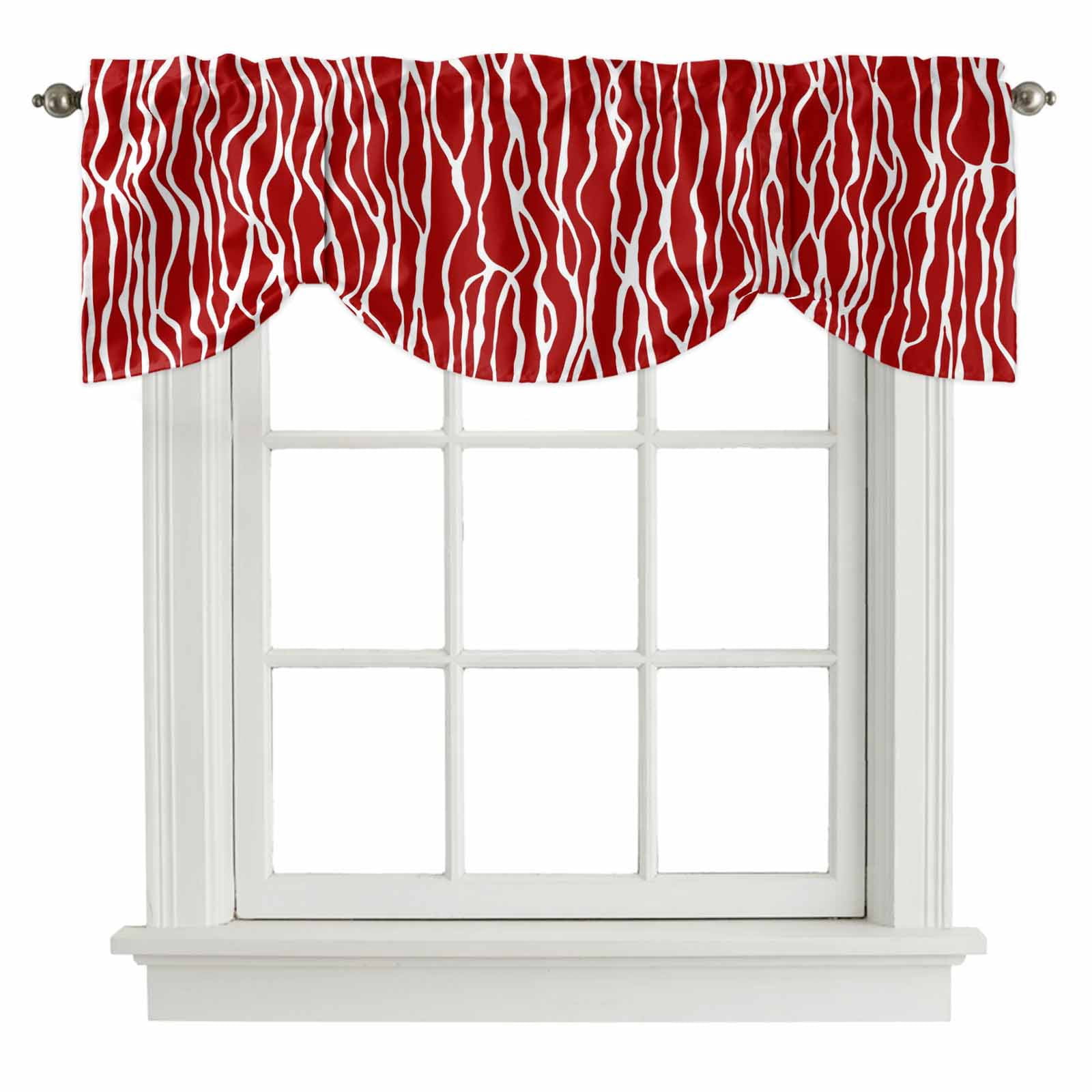 Tie Up Valances for Windows, Red Striped Adjustable Valance Curtains ...