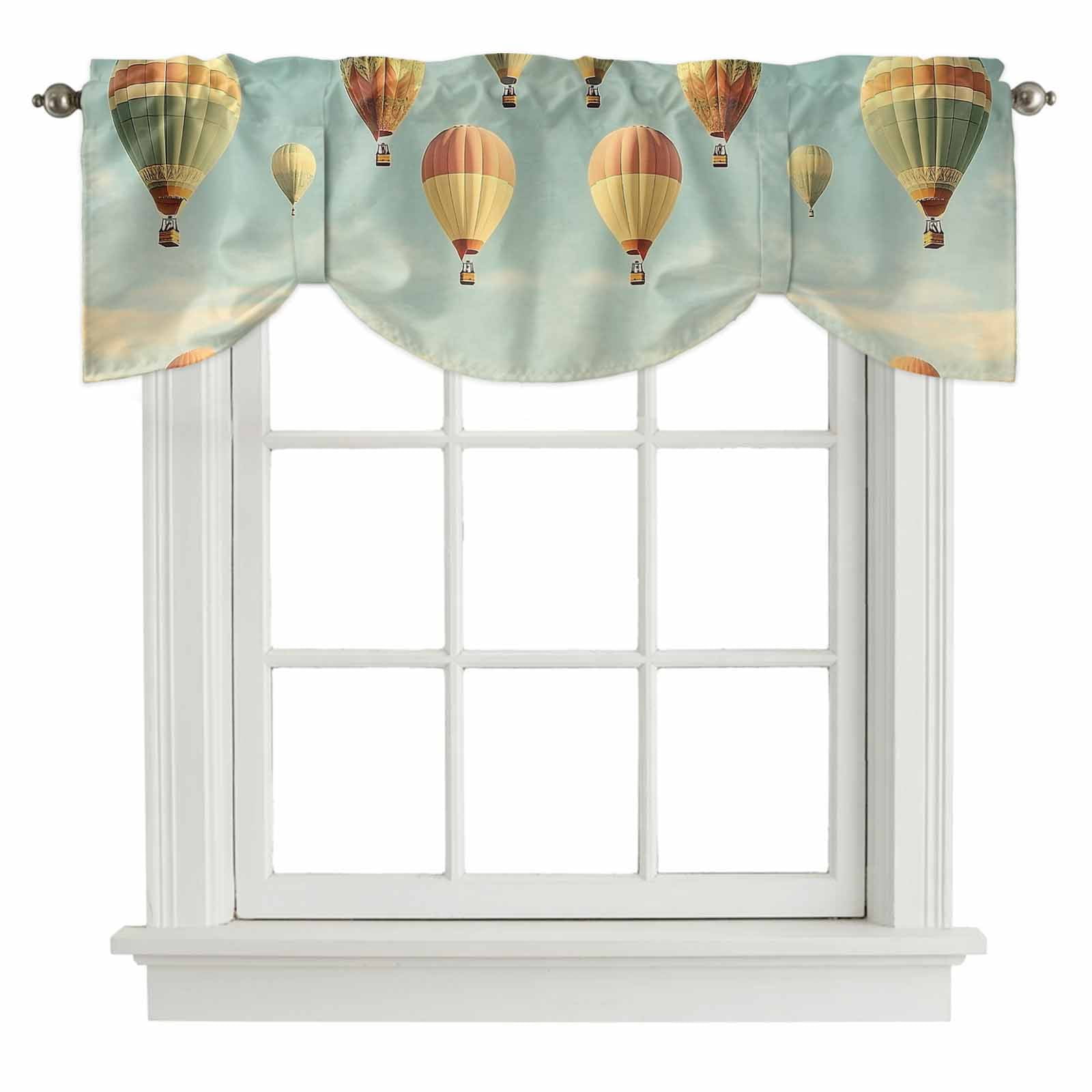 Tie Up Valances for Windows, Retro Hot Air Balloon Adjustable Valance ...