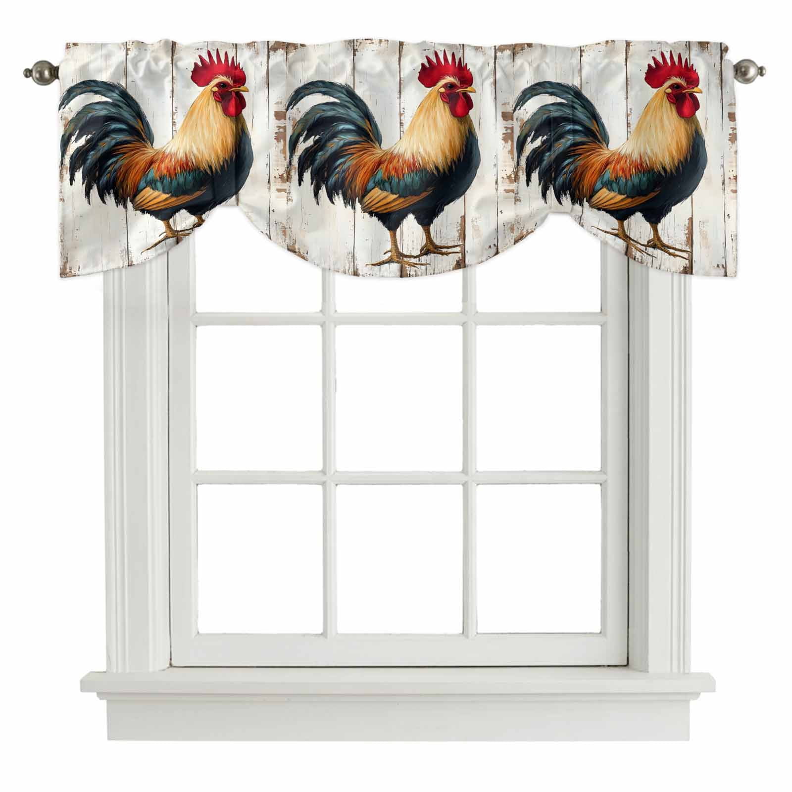 Tie Up Valances for Windows, Retro Rooster Adjustable Valance Curtains ...