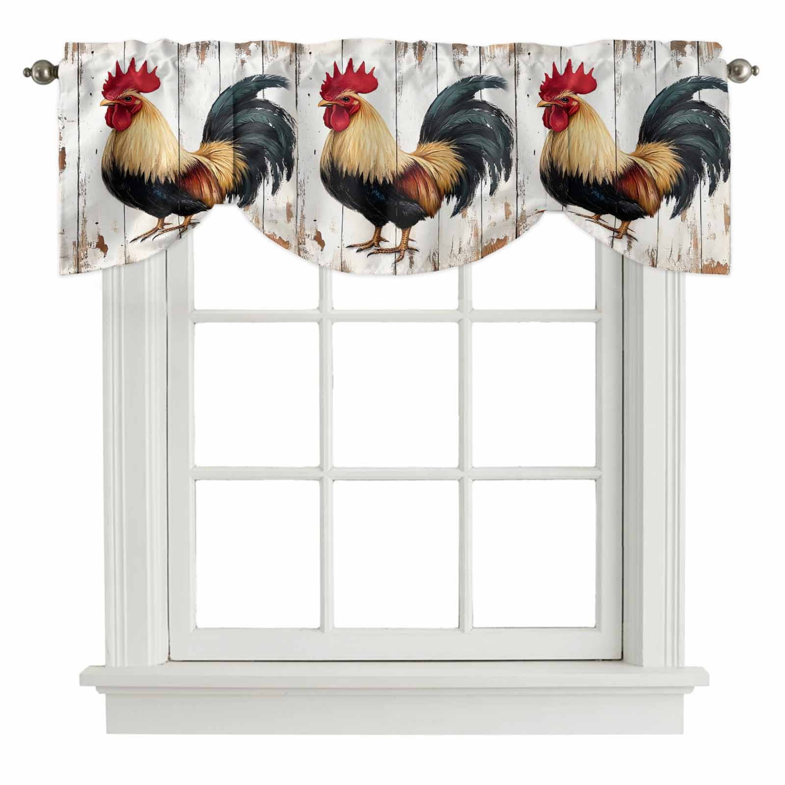 Tie Up Valances for Windows, Retro Rooster Adjustable Valance Curtains ...