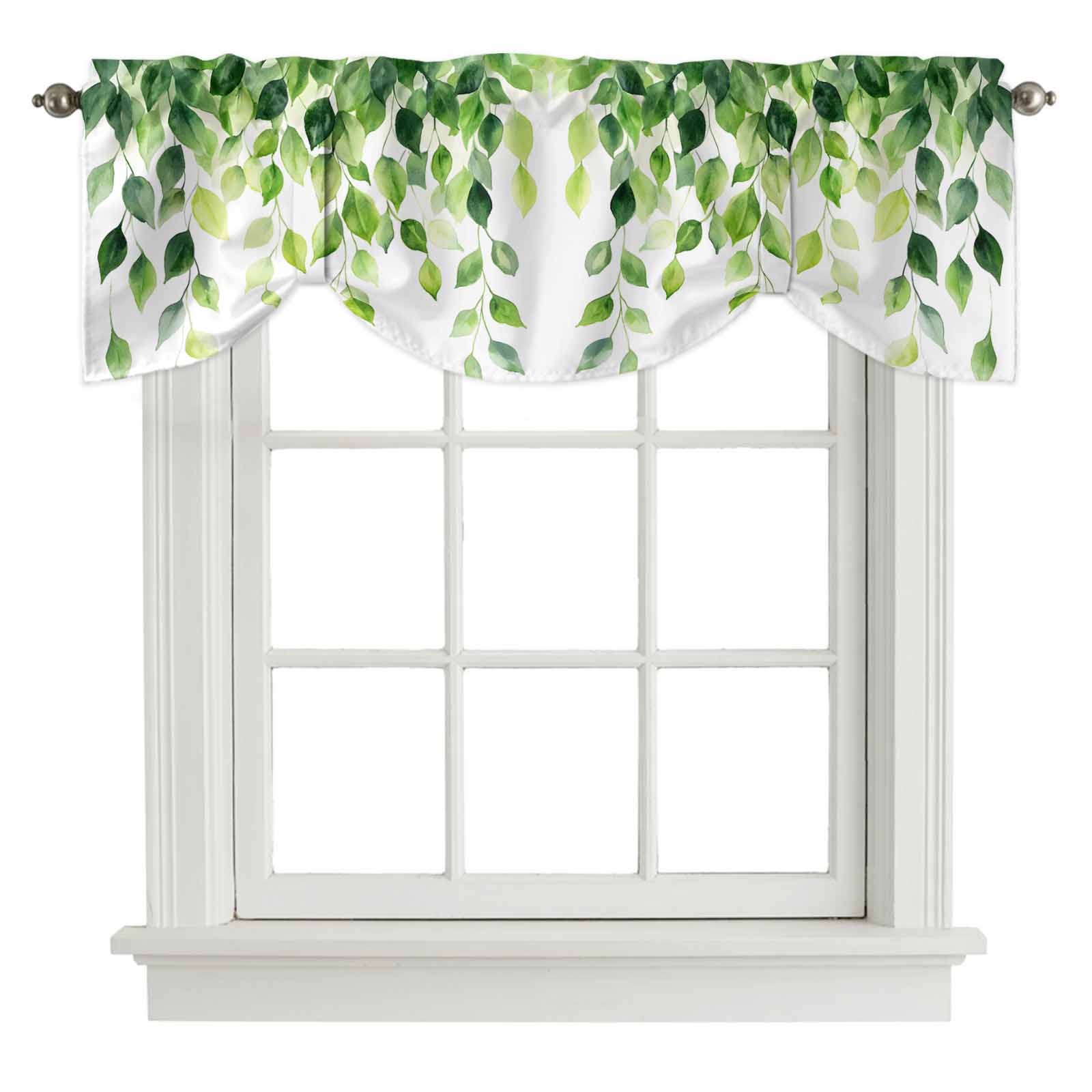 Tie Up Valances for Windows, Spring Eucalyptus Leaf Adjustable Valance ...