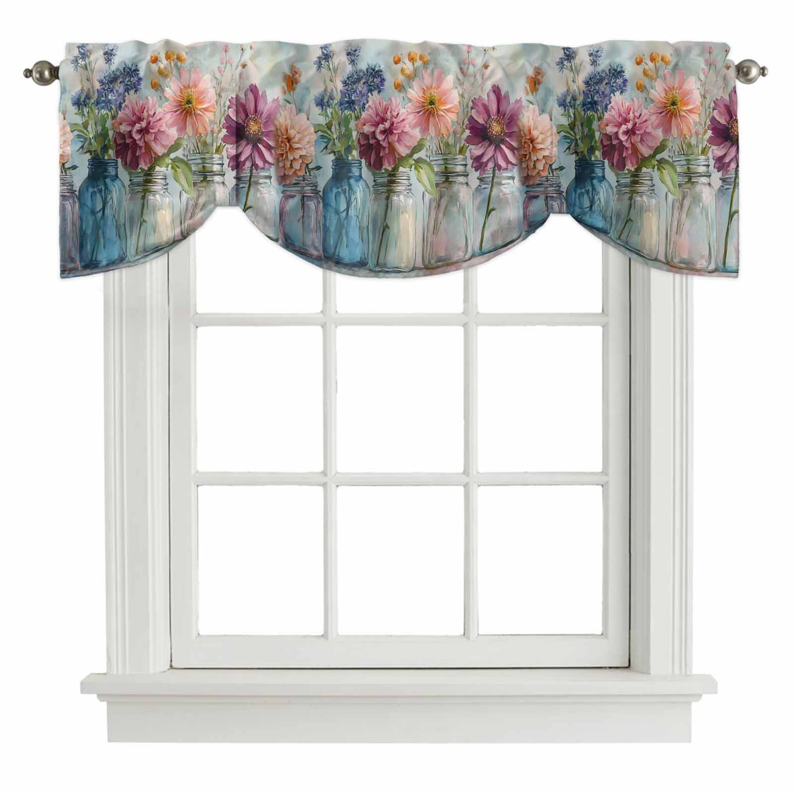 Tie Up Valances for Windows, Spring Flowers Adjustable Valance Curtains ...