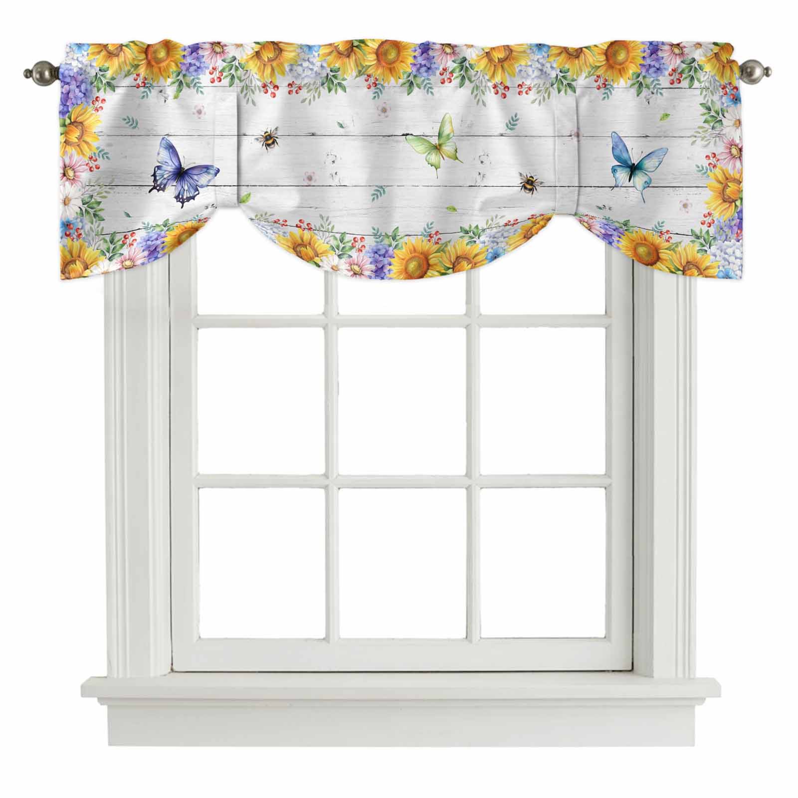 Tie Up Valances for Windows, Spring Flowers Adjustable Valance Curtains ...