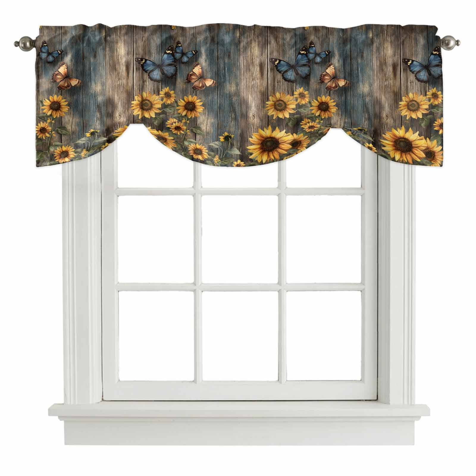 Tie Up Valances for Windows, Spring Yellow Sunflower Adjustable Valance ...