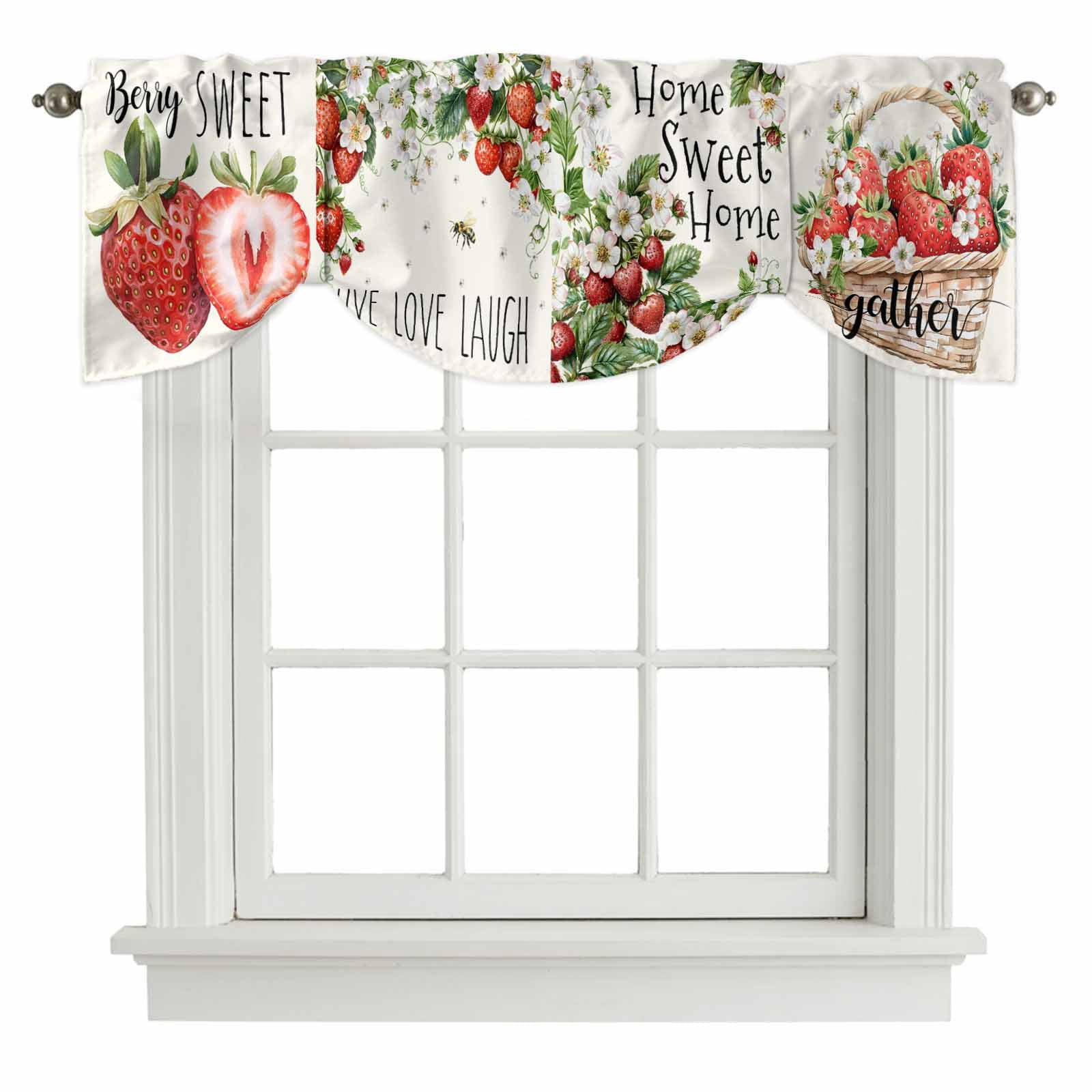 Tie Up Valances for Windows, Strawberry Adjustable Valance Curtains ...