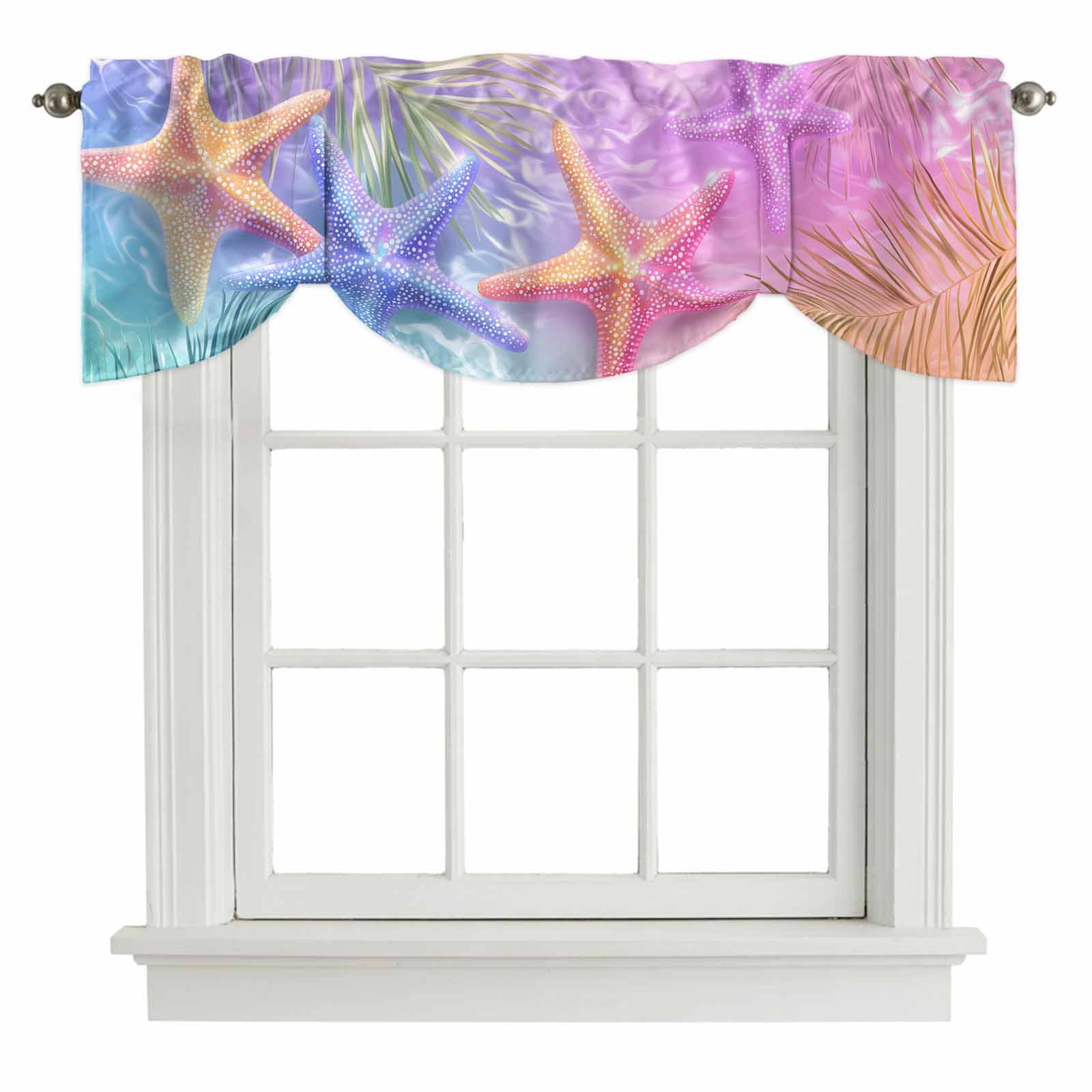 Tie Up Valances for Windows, Summer Pink Blue Starfish Adjustable ...