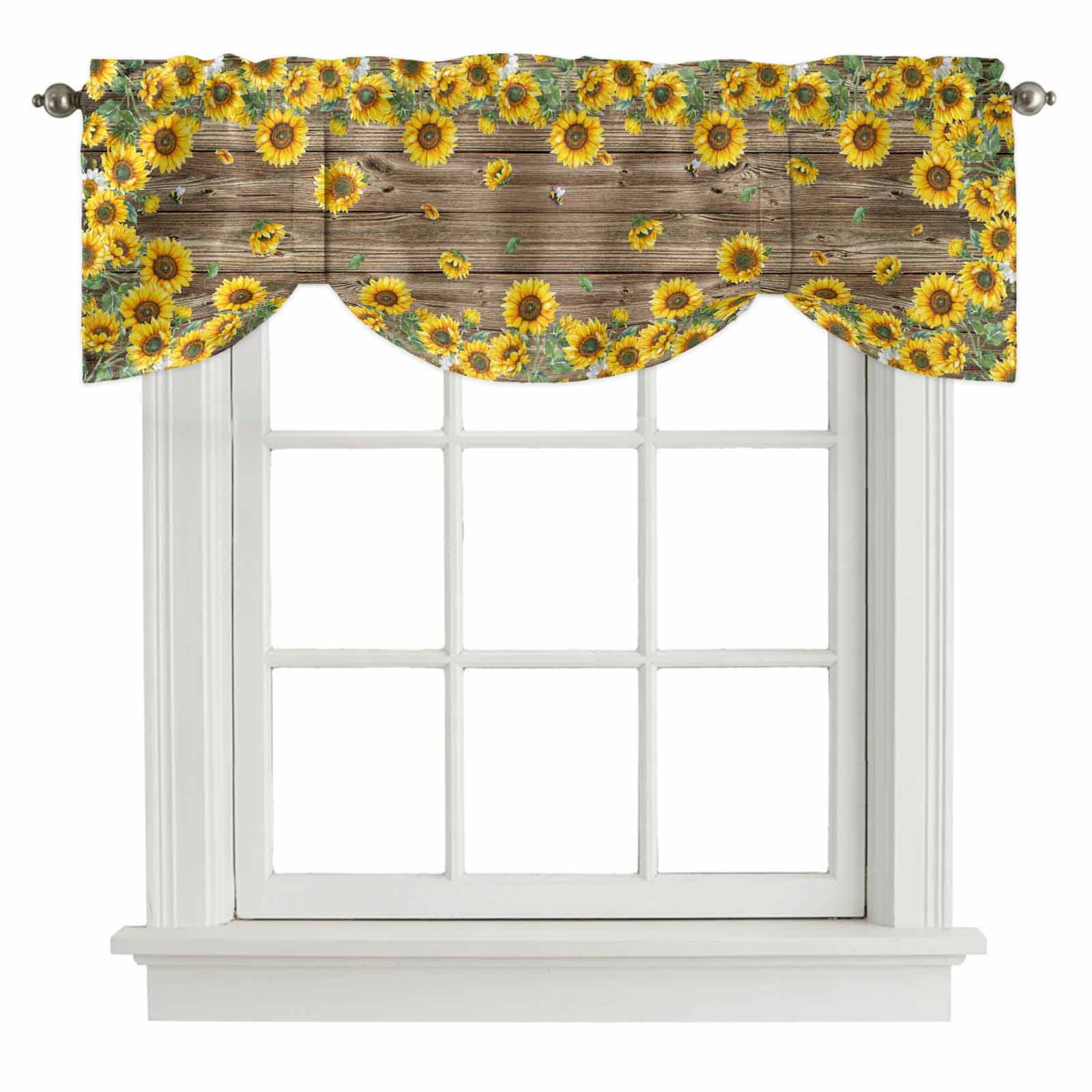 Tie Up Valances for Windows, Sunflower Adjustable Valance Curtains ...