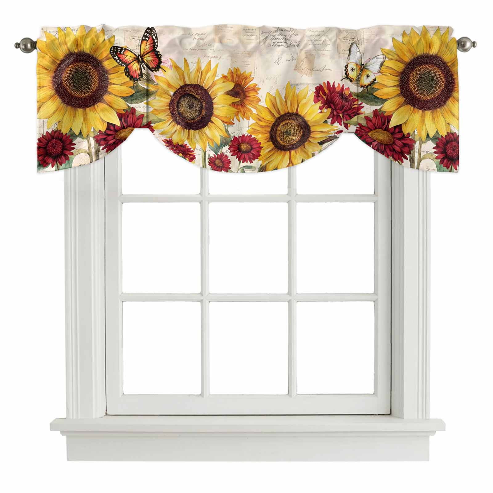 Tie Up Valances for Windows, Sunflower Adjustable Valance Curtains ...