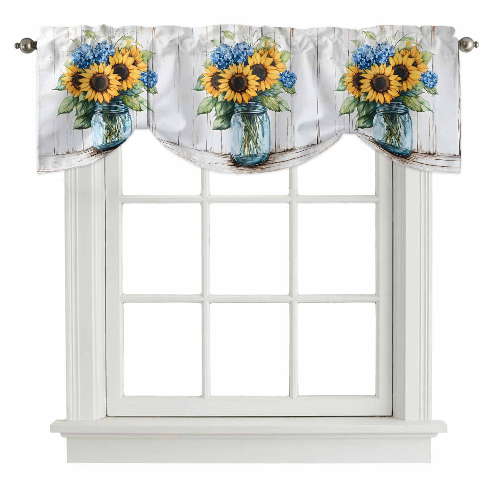 Tie Up Valances for Windows, Sunflower Adjustable Valance Curtains ...