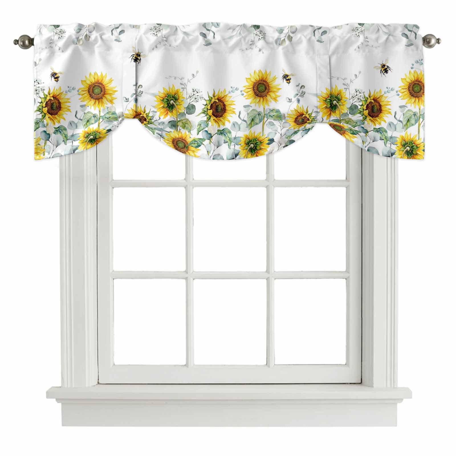 Tie Up Valances for Windows, Sunflower Adjustable Valance Curtains ...