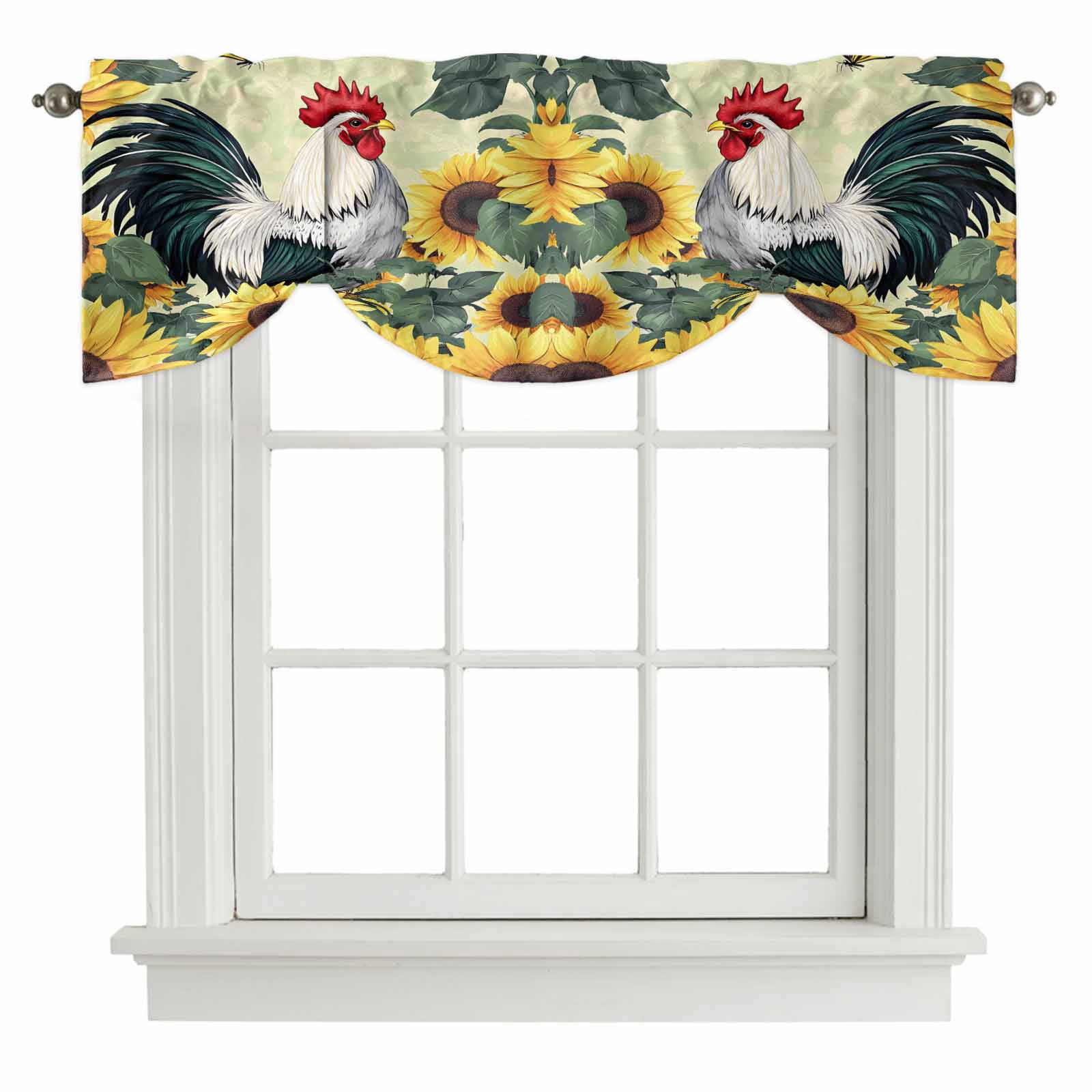 Tie Up Valances for Windows, Sunflower Rooster Adjustable Valance ...